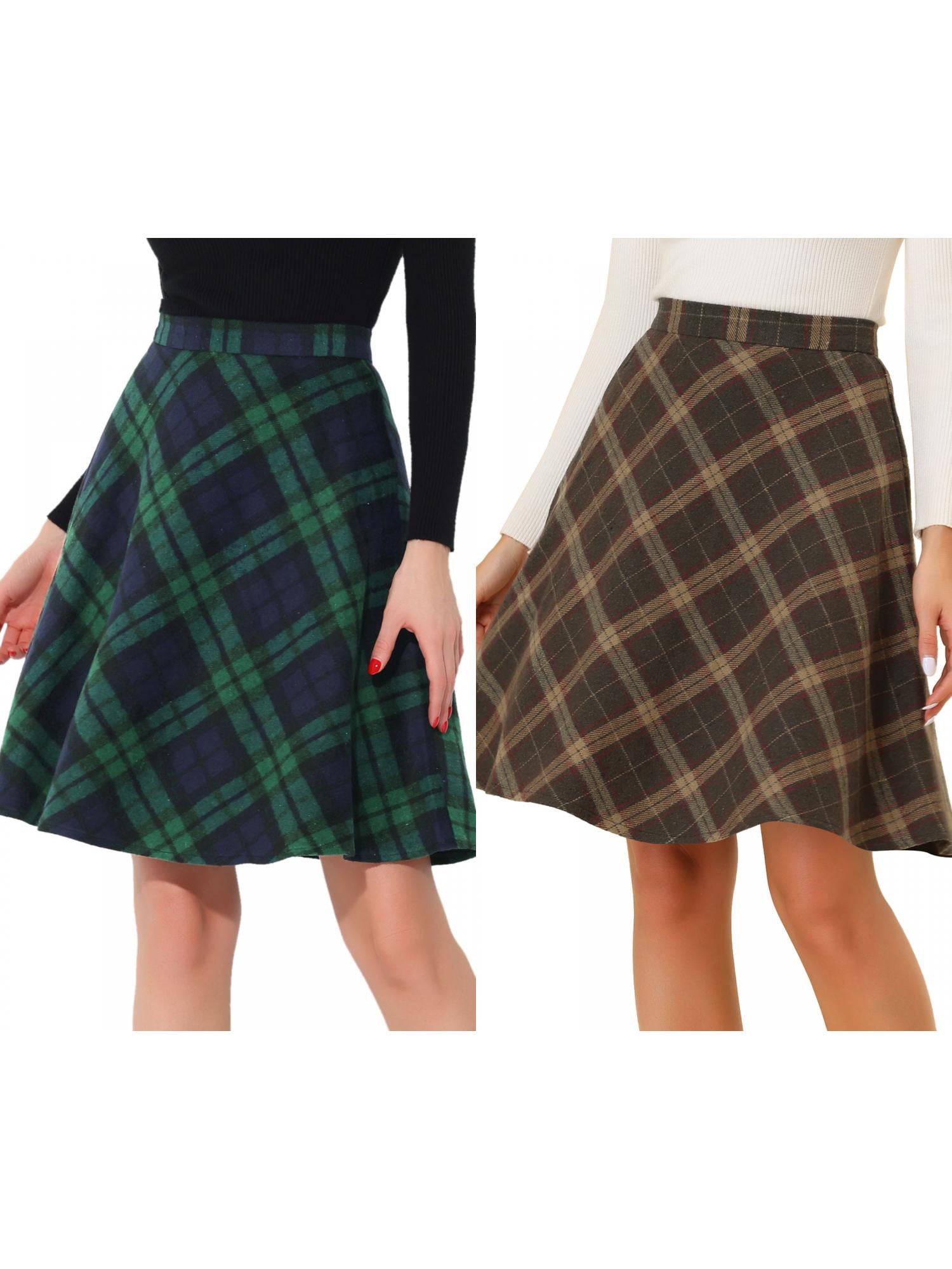 NOMADIC NOOK Women Plaids Elastic Waist Knee Length Worsted A Line ...
