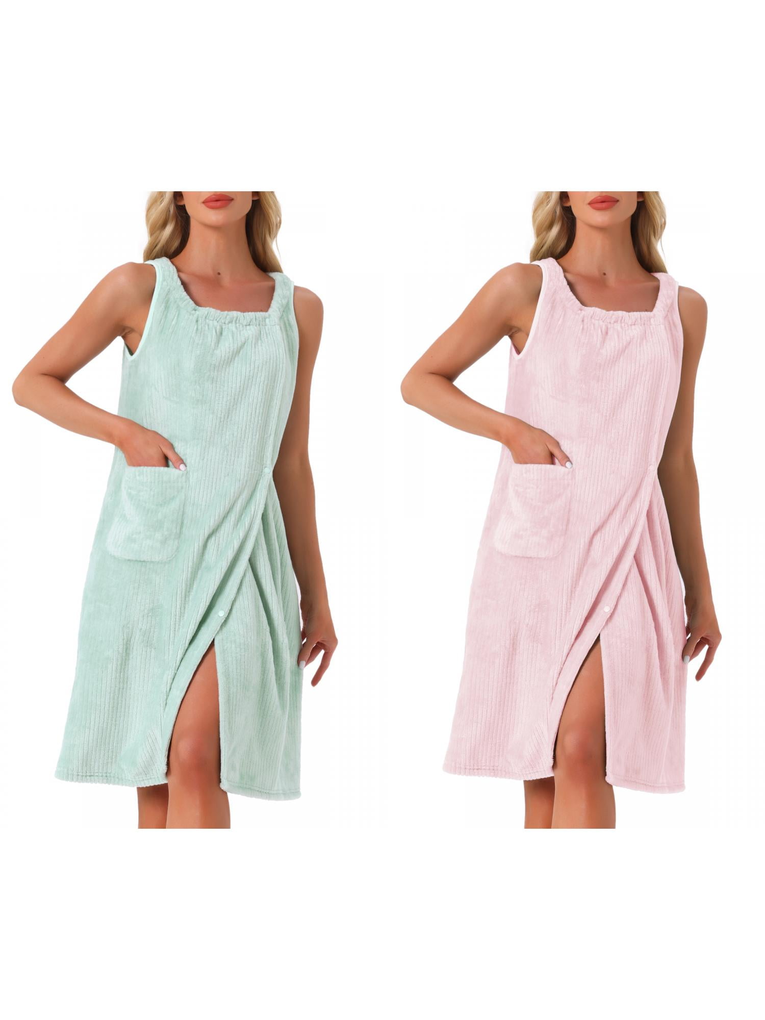 NOMADIC NOOK Women's 2 Pack Shower Wrap Bath Towel Robe Strap Button ...