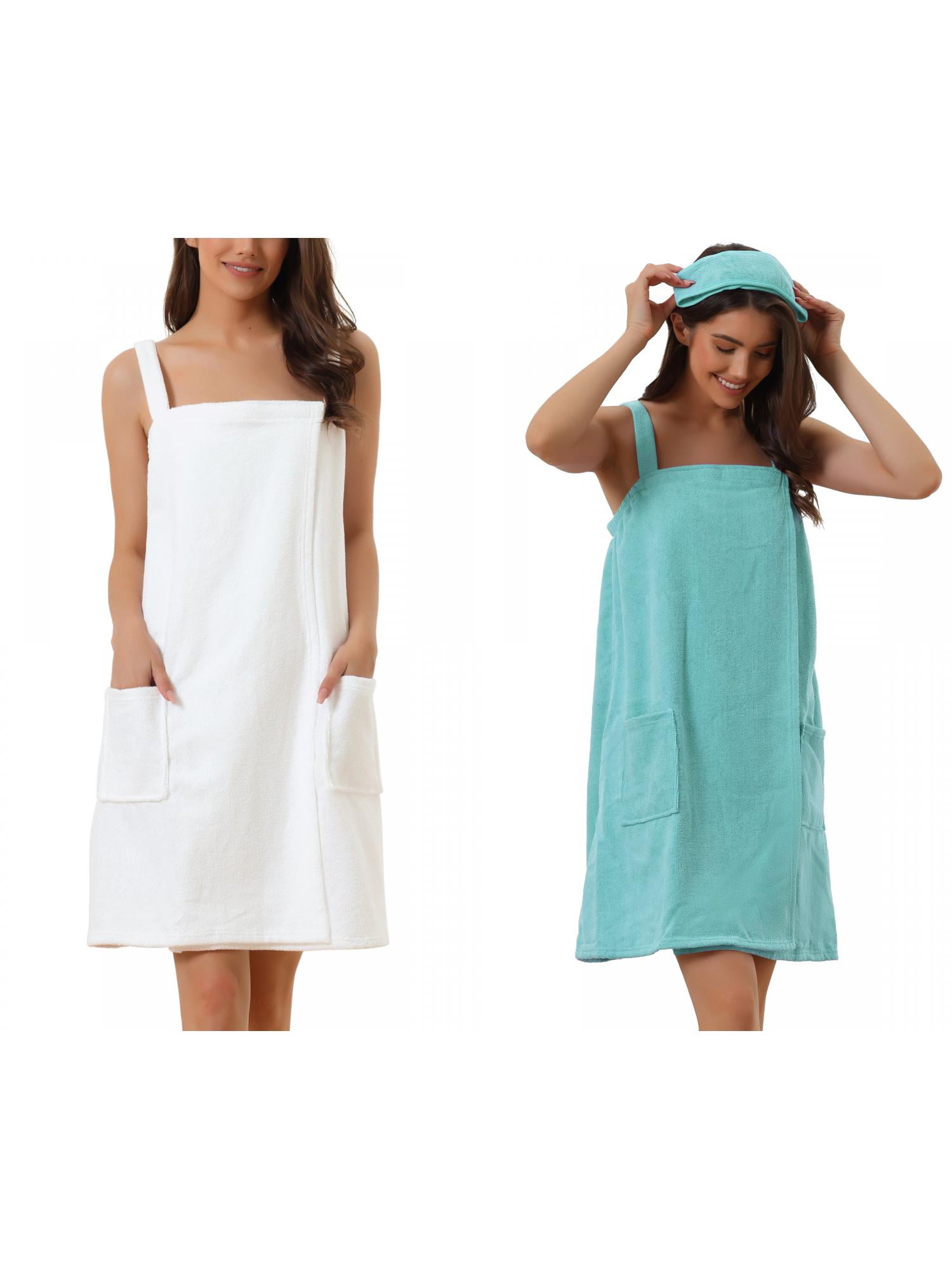 NOMADIC NOOK Women's 2 Pack Terry Wrap Spa Robe for Gym Pool Shower ...