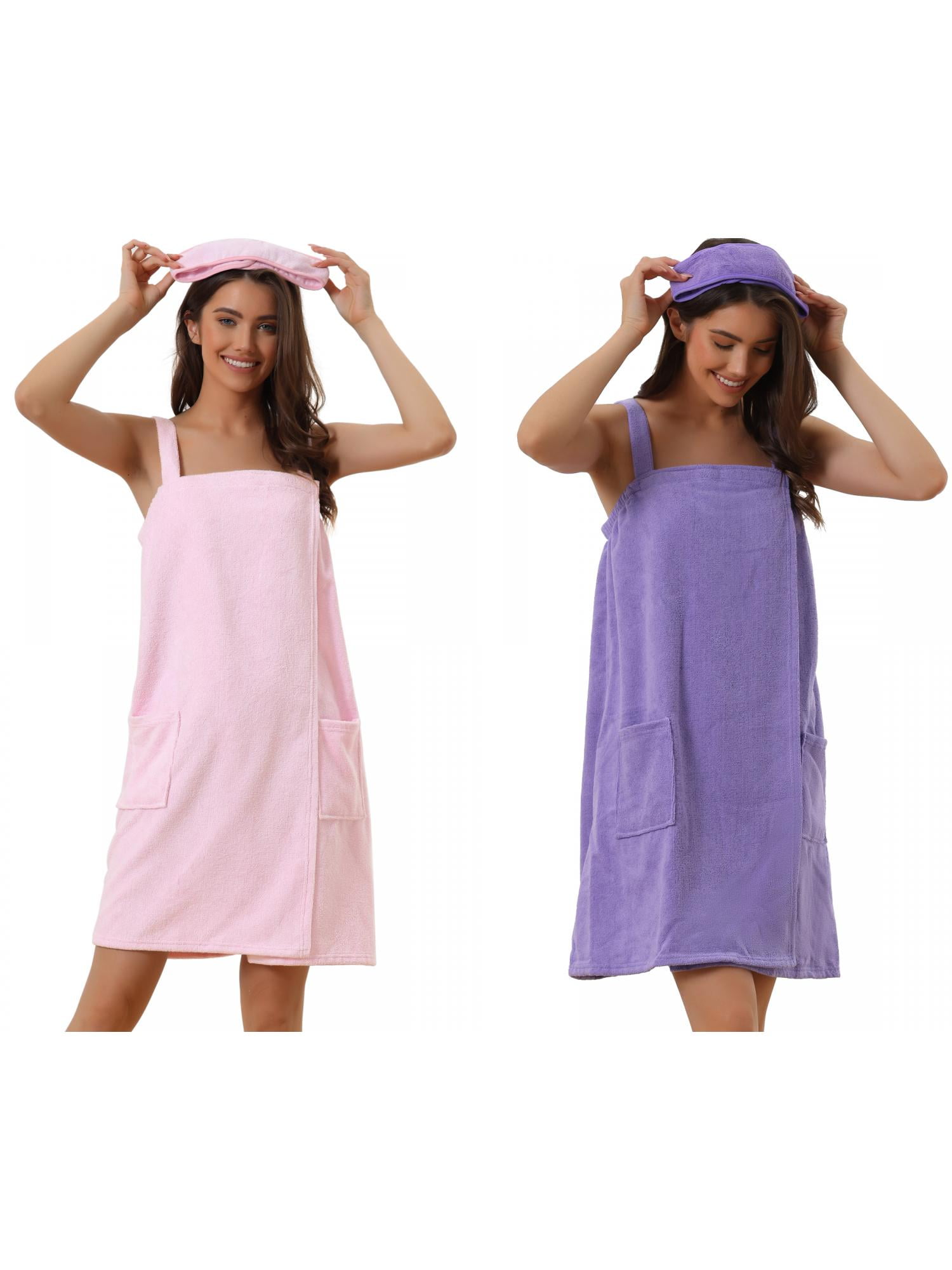 NOMADIC NOOK Women's 2 Pack Terry Wrap Spa Robe for Gym Pool Shower ...