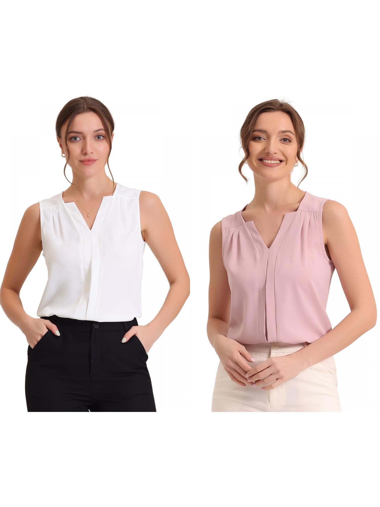NOMADIC NOOK Women's 2 Packs Chiffon V Neck Sleeveless Office Work ...