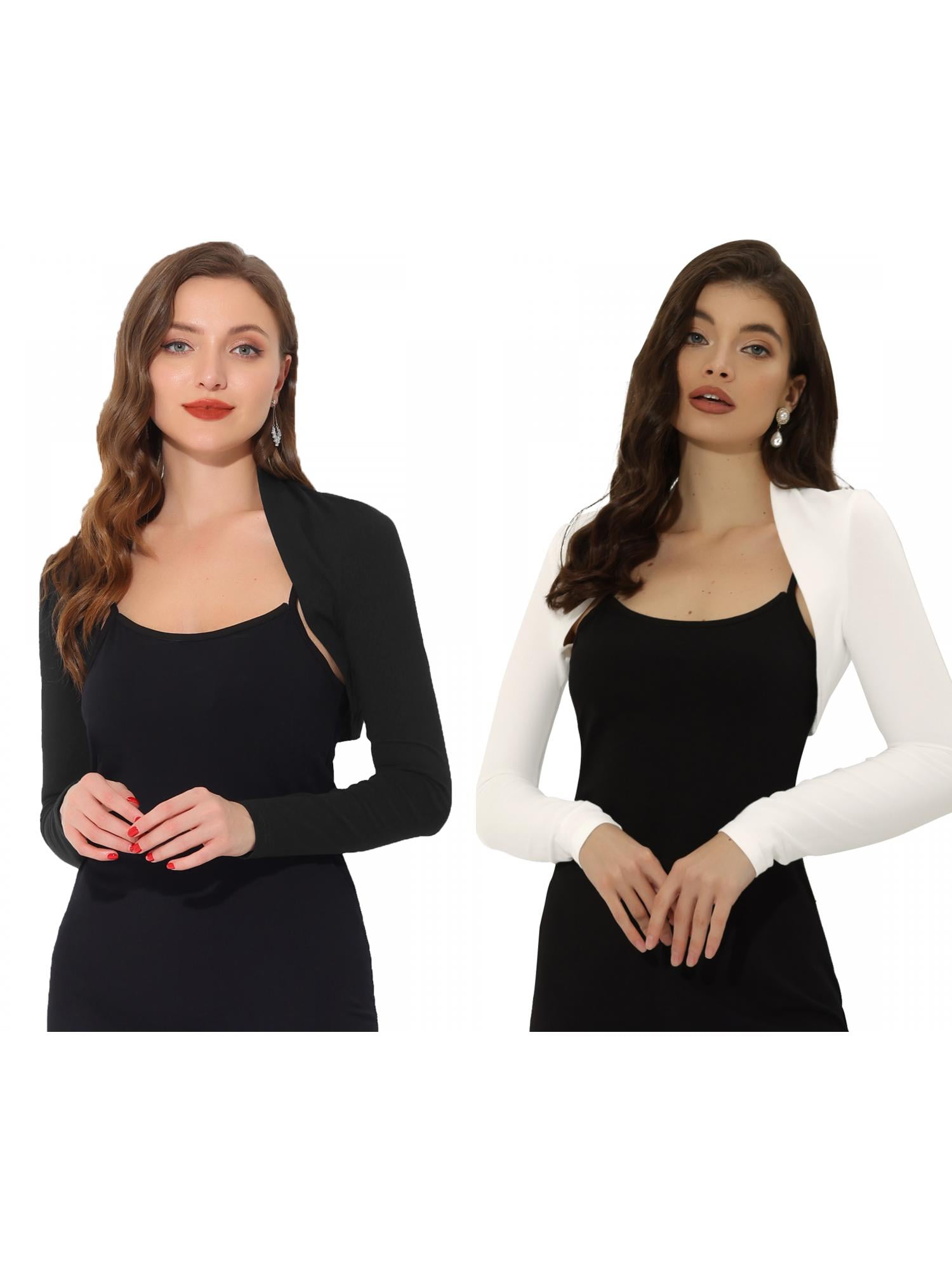NOMADIC NOOK Women's 2 Packs Elegant Solid Color Long Sleeves Bolero ...
