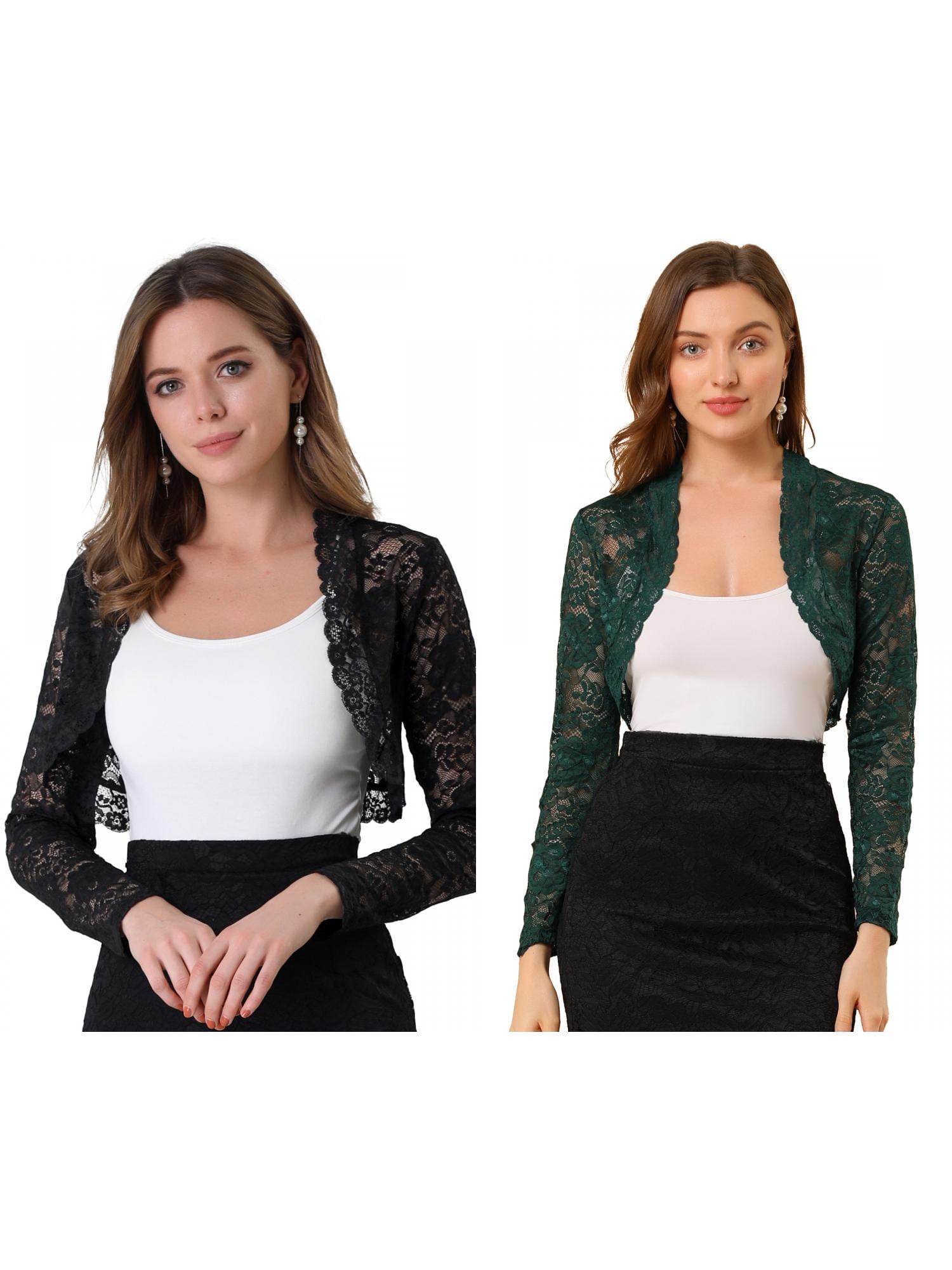 NOMADIC NOOK Women's 2 Packs Floral Lace Sheer Open Front Bolero Shrug ...