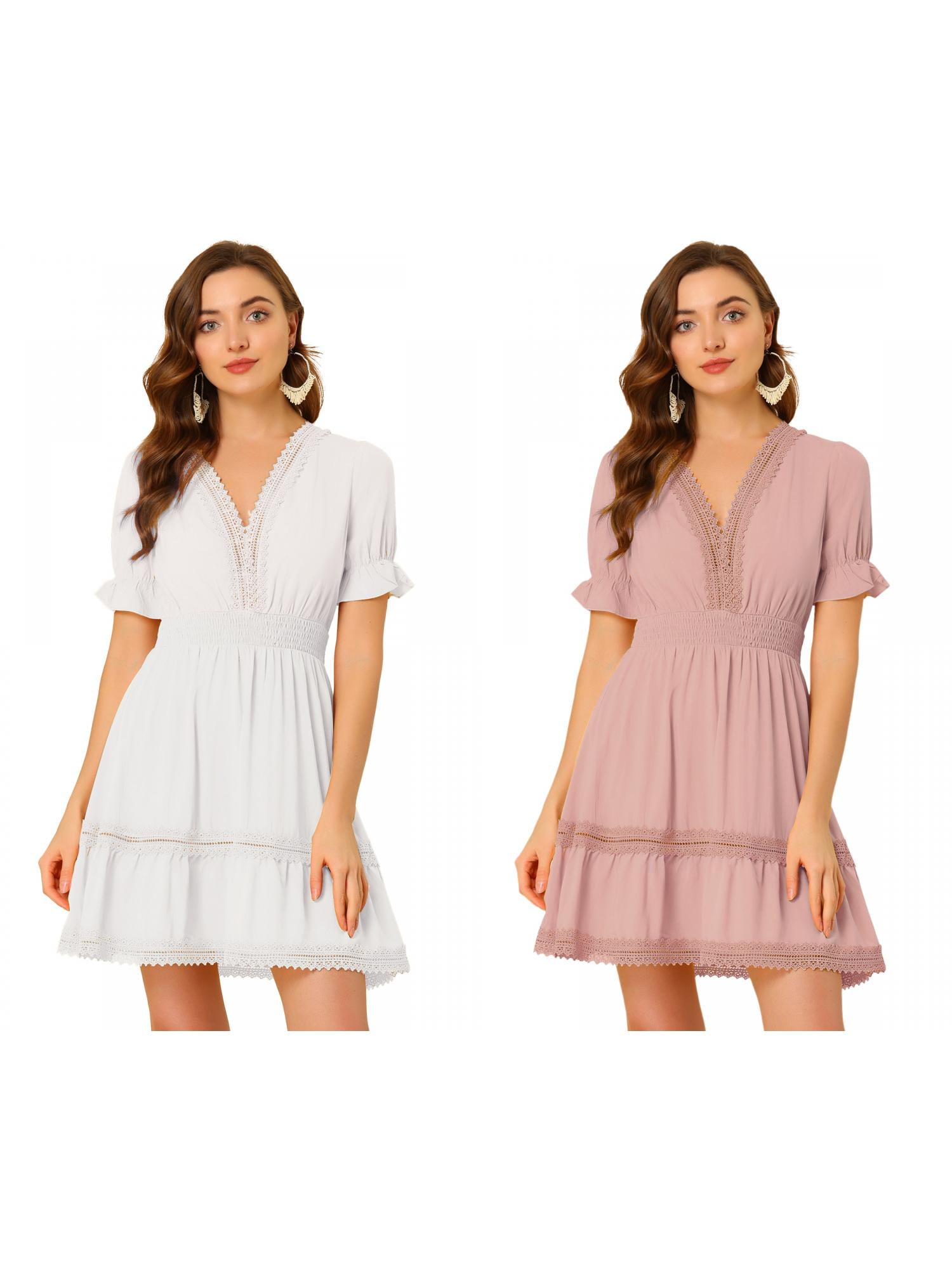 NOMADIC NOOK Women's 2 Packs Solid V Neck Smocked Elastic Waist Short ...