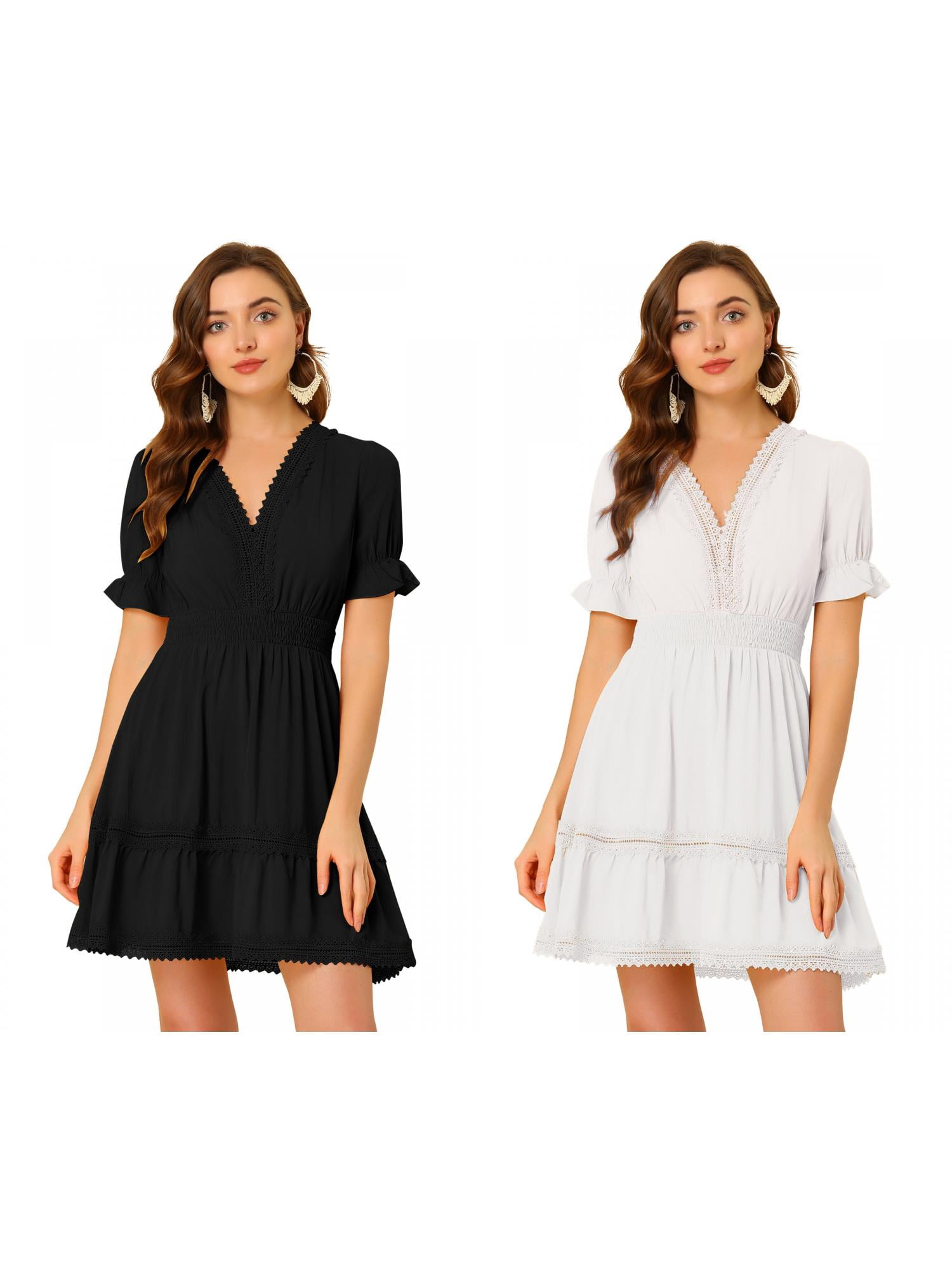NOMADIC NOOK Women's 2 Packs Solid V Neck Smocked Elastic Waist Short ...