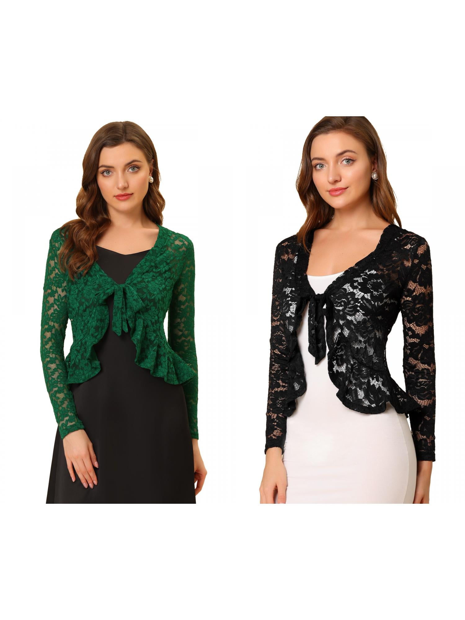 NOMADIC NOOK Women's 2 Packs Tie Front Ruffled Hem Floral Lace Sheer ...