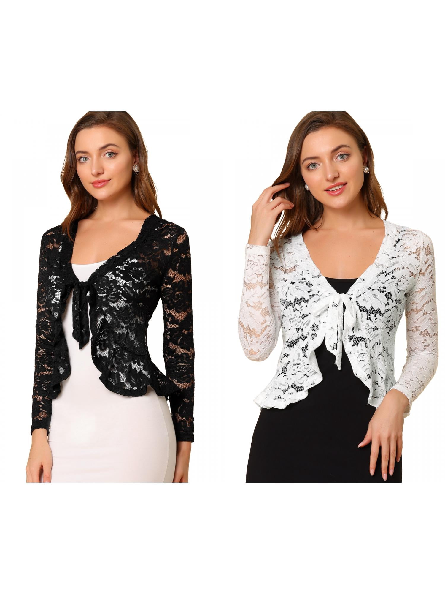 NOMADIC NOOK Women's 2 Packs Tie Front Ruffled Hem Floral Lace Sheer ...
