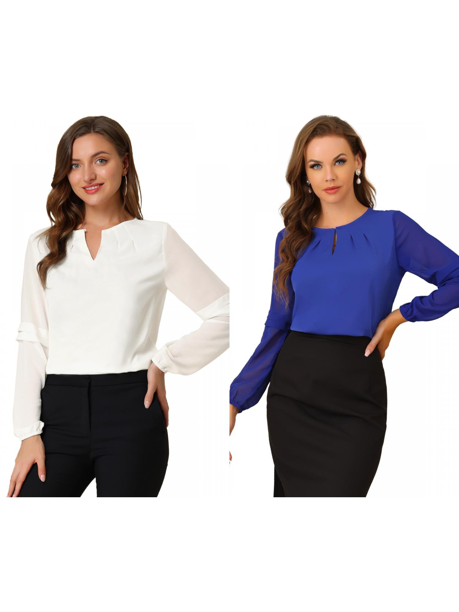 NOMADIC NOOK Women's 2 Packs Work Office Long Sleeves Keyhole Neck ...