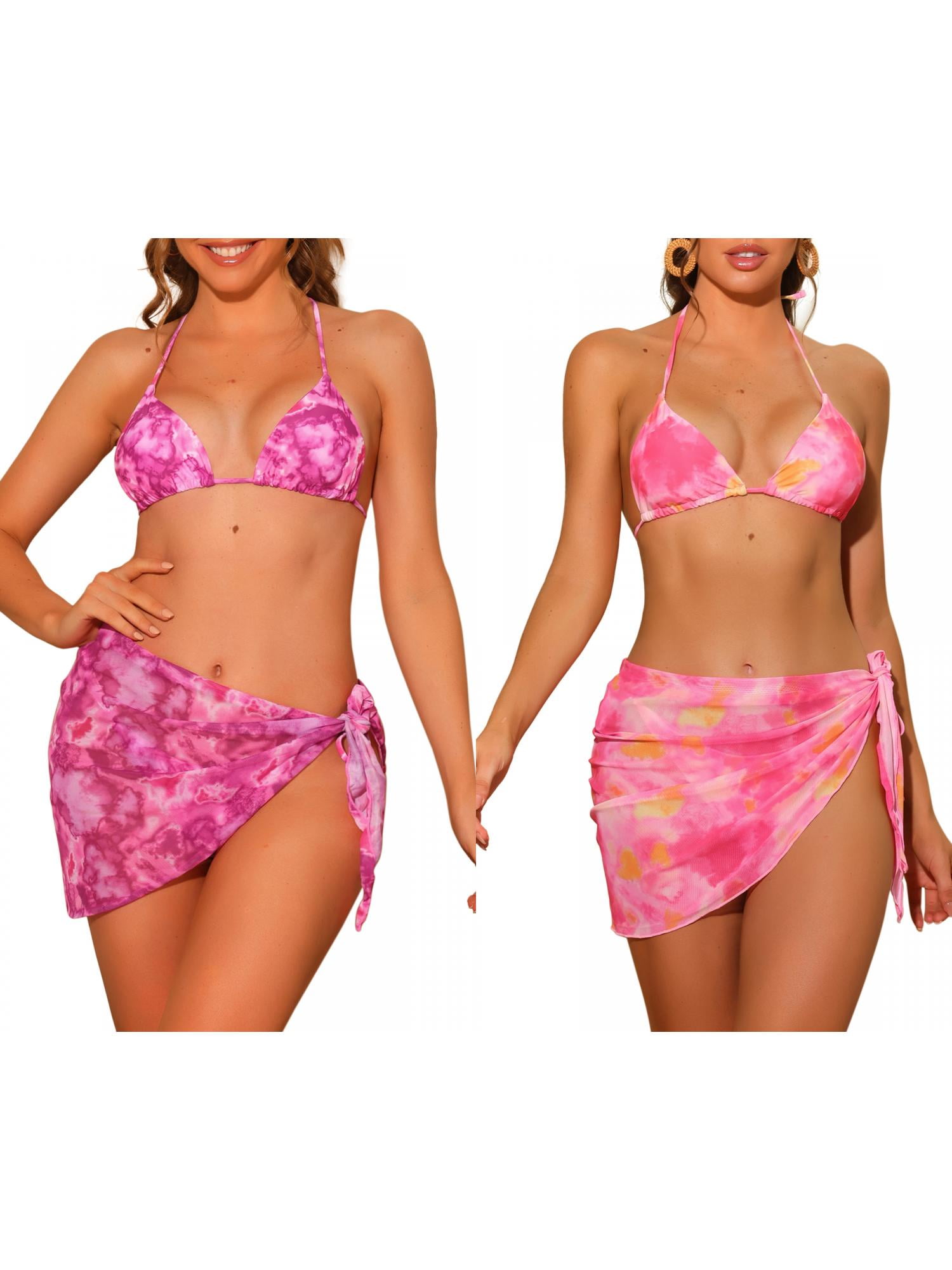 NOMADIC NOOK Women's 3 Piece Tie Dye Bikini Combination Sets, Halter Tie Triangle Swimsuits with ...