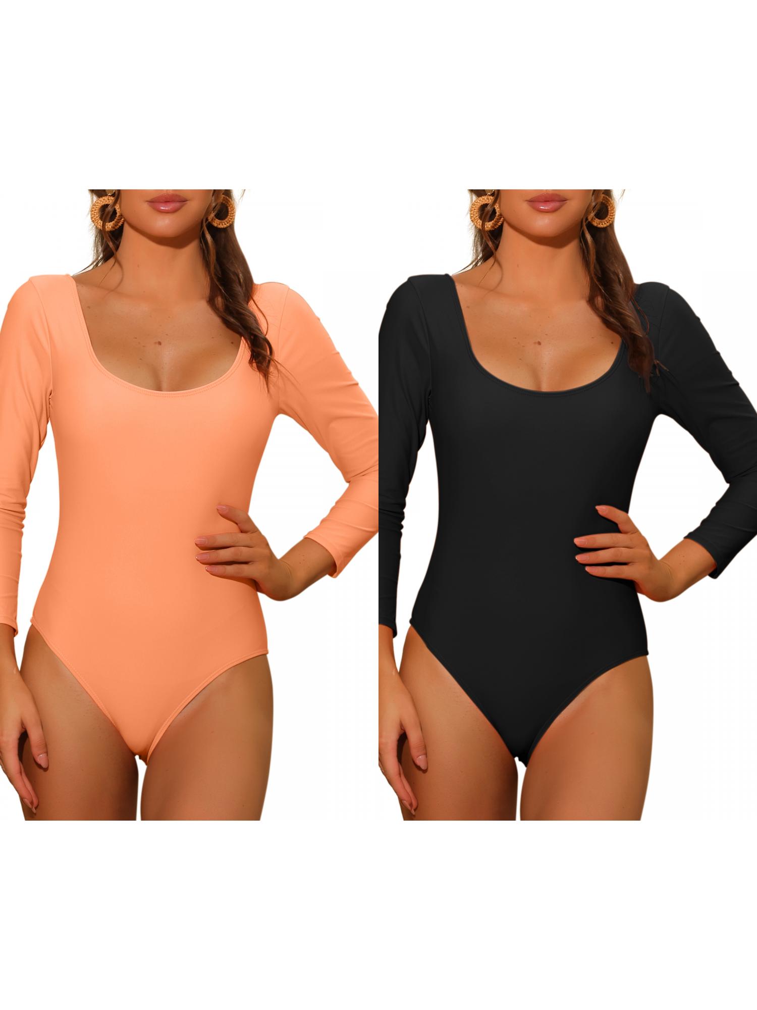 NOMADIC NOOK Women's One Piece Long Sleeve Swimsuit Combination Sets, Solid Scoop Neck Backless ...
