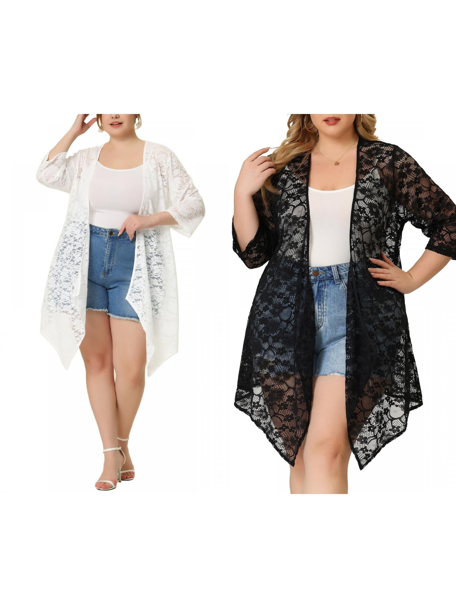 NOMADIC NOOK Women's Plus Draped Shawls Open Front Lace Crochet Cover ...