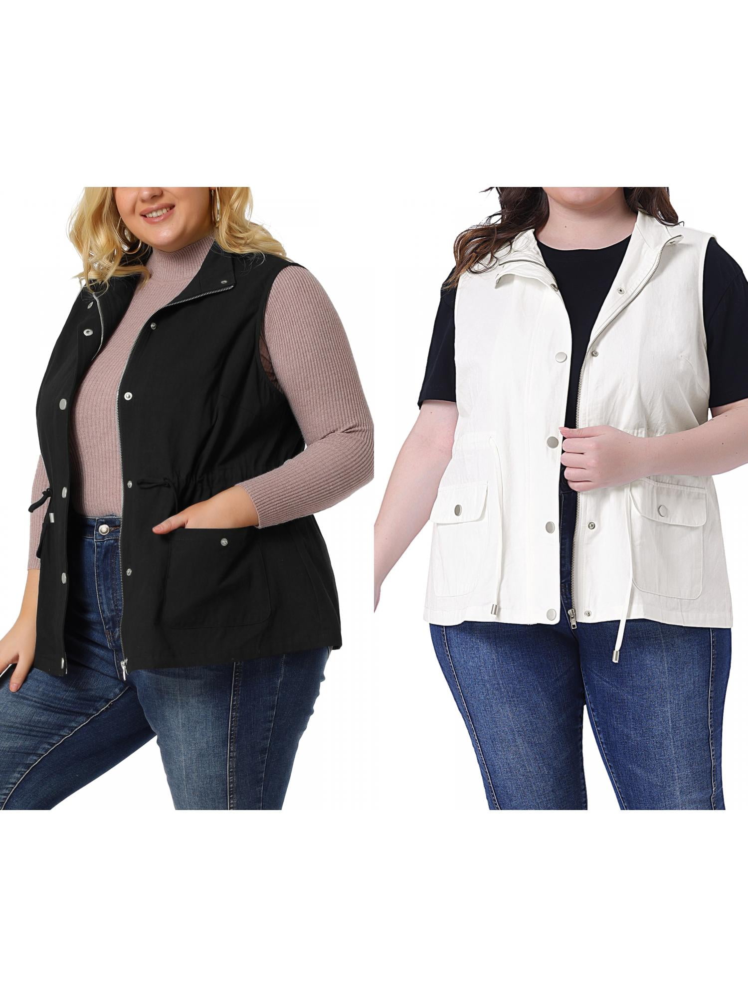 NOMADIC NOOK Women's Plus Size Cargo Pocket Drawstring Waist Vest ...