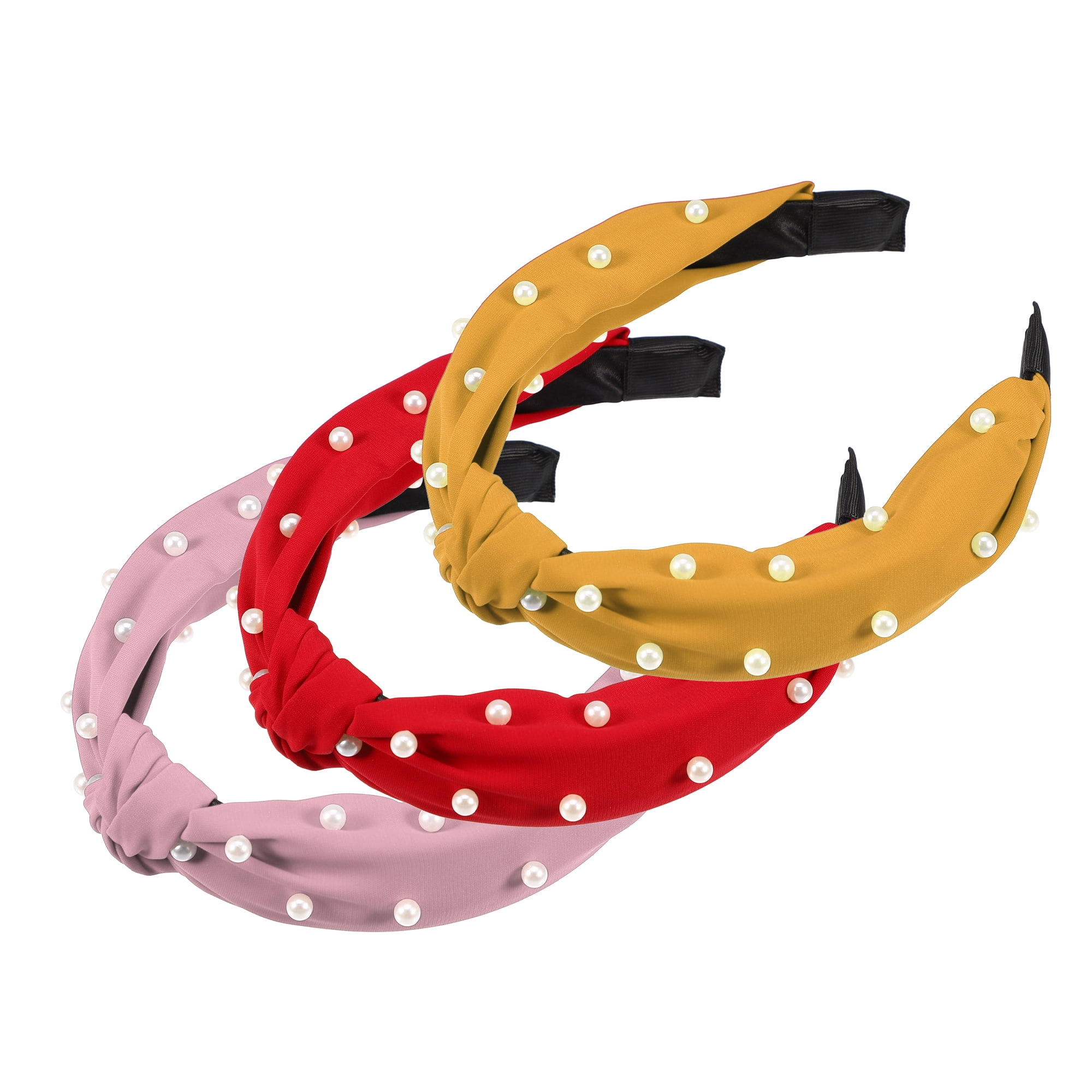 NOMADIC NOOK Women's Satin Knotted Pearl Headband 1.1 Inch Wide 3 Pcs ...