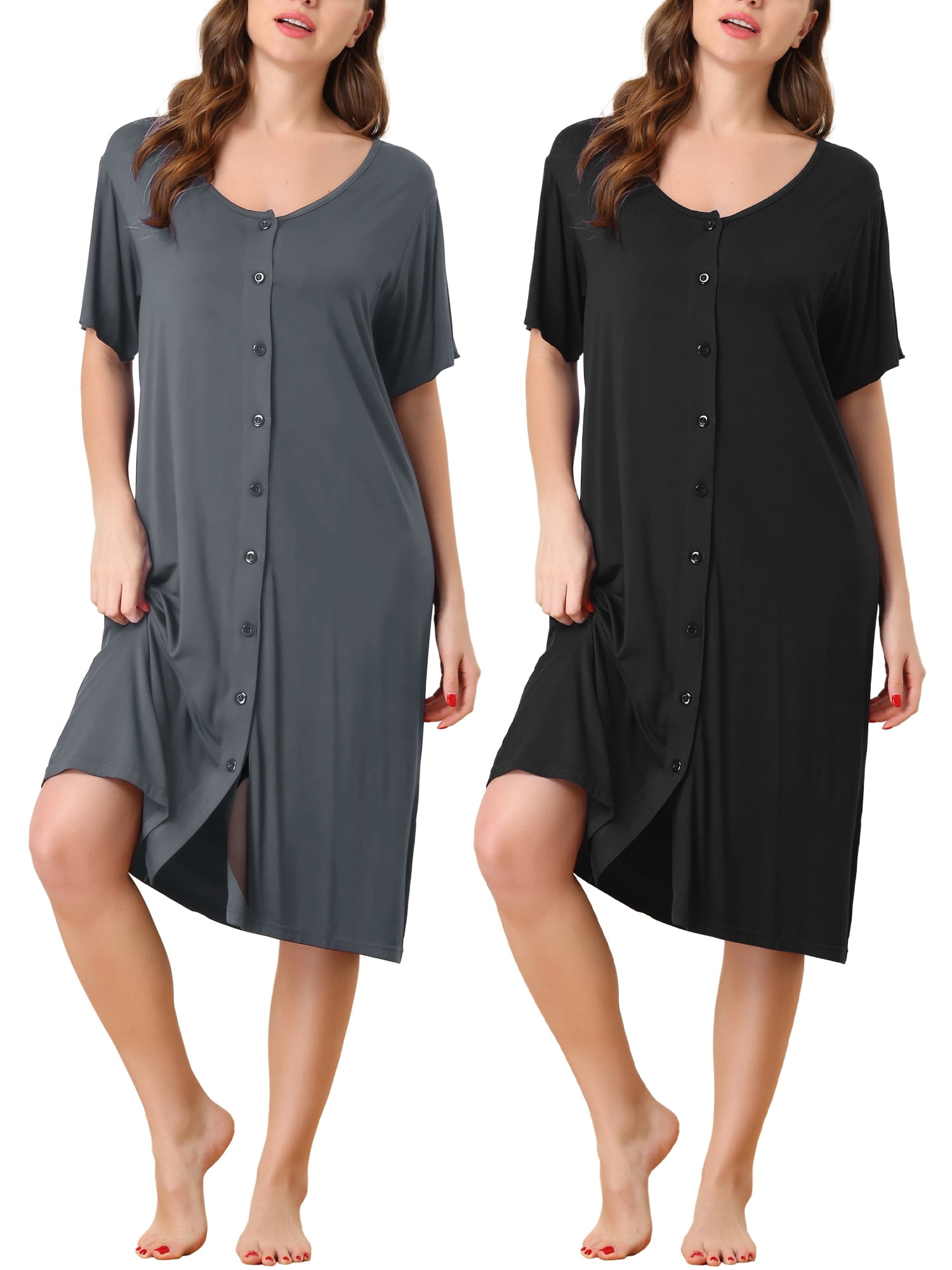 NOMADIC NOOK Womens 2 Packs Short Sleeve Nightshirt Button Up Midi ...