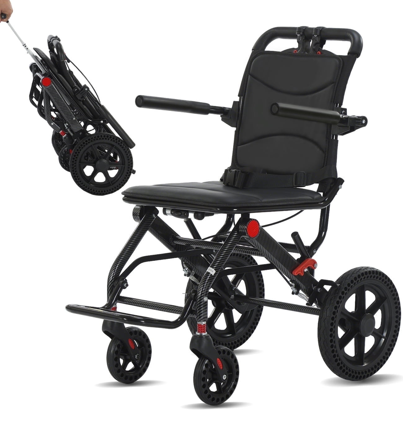 NOMIGO Portable Folding Transport Wheelchair Adult 220 Lb Limit With ...