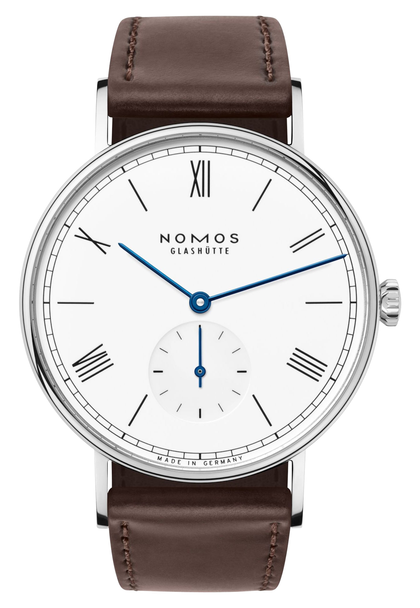 NOMOS Glashutte Ludwig 38 Manual Wind Stainless Steel White Dial Brown ...
