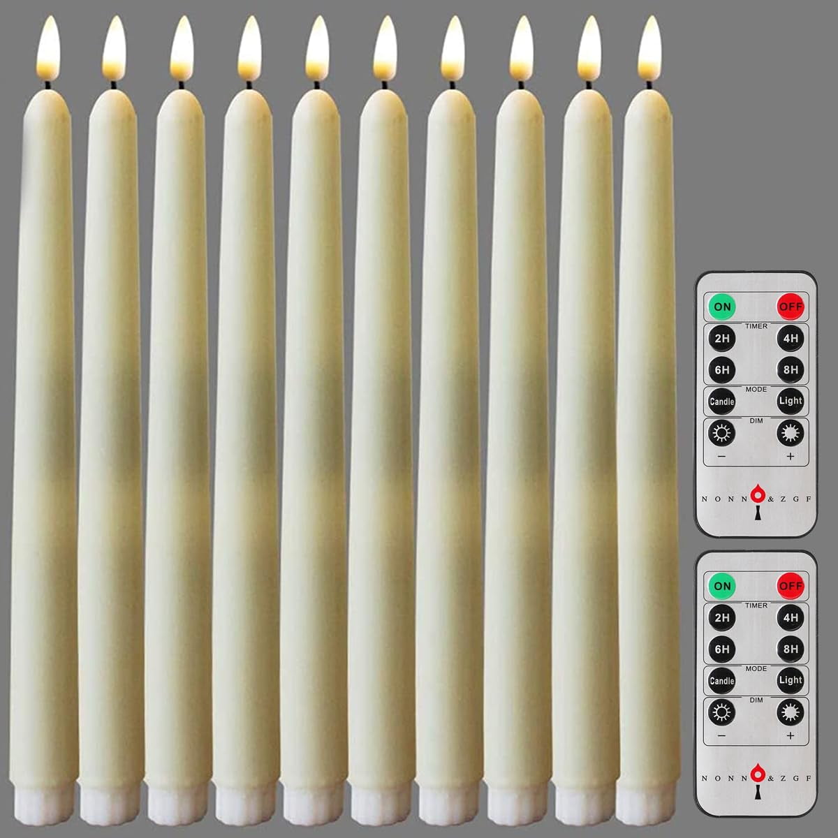 NONNO & ZGF 10 Pack Flameless Taper Candles, Ivory Coverd, 11-Inch, LED ...