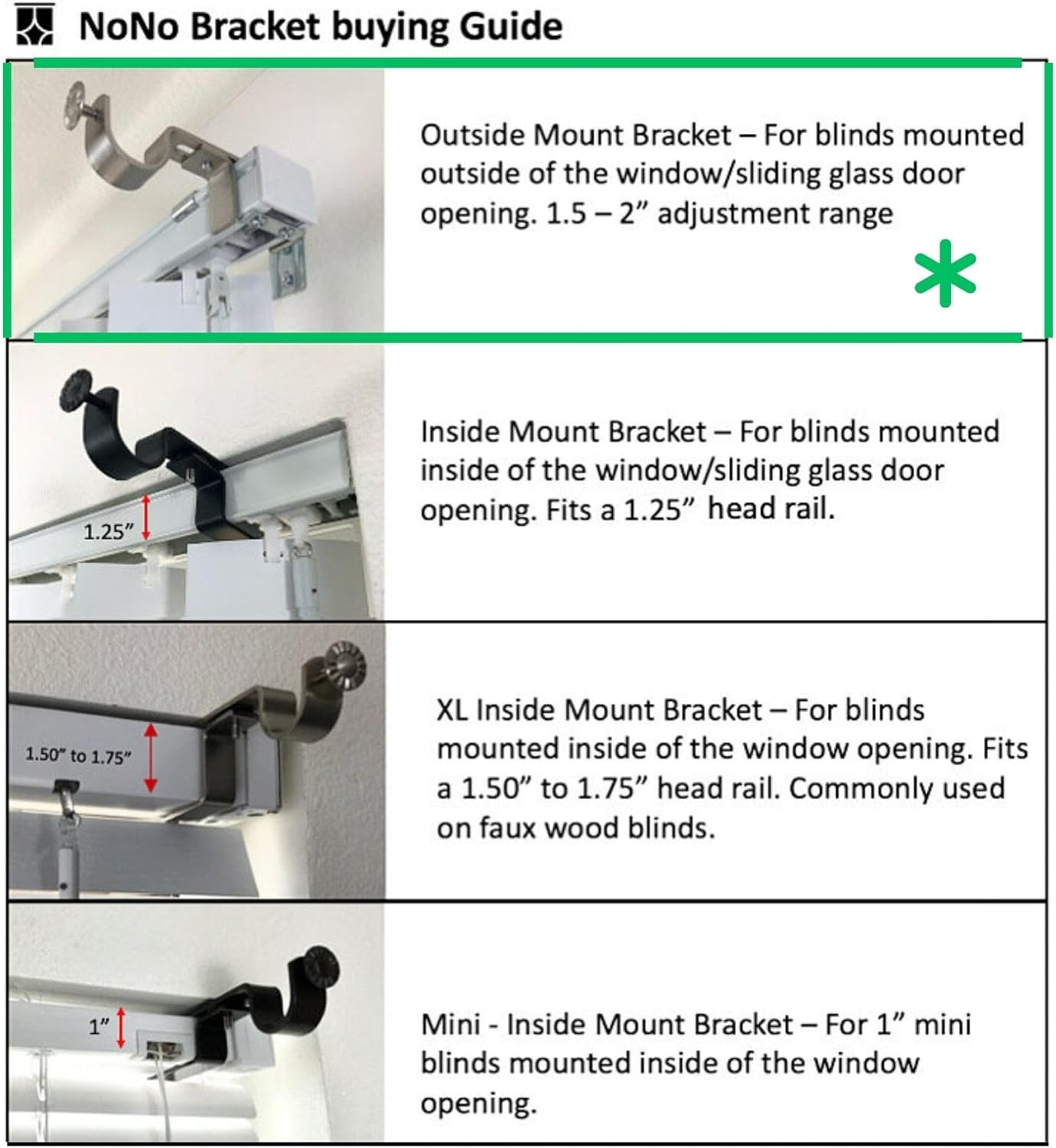 NONO Bracket - Outside Mounted Blinds Curtain Rod Bracket Attachment ...