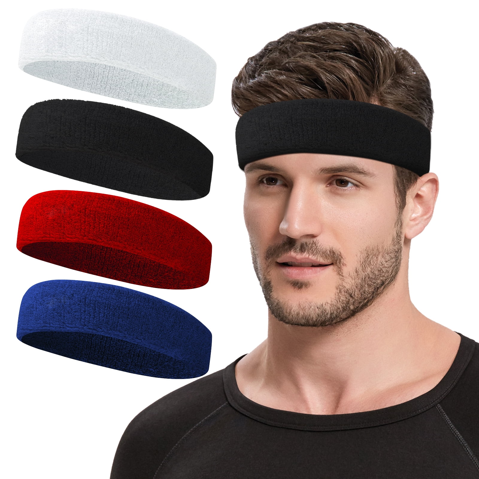 NONSTOP 4-Pack Absorbent Athletic Headbands for Men & Women, Moisture ...
