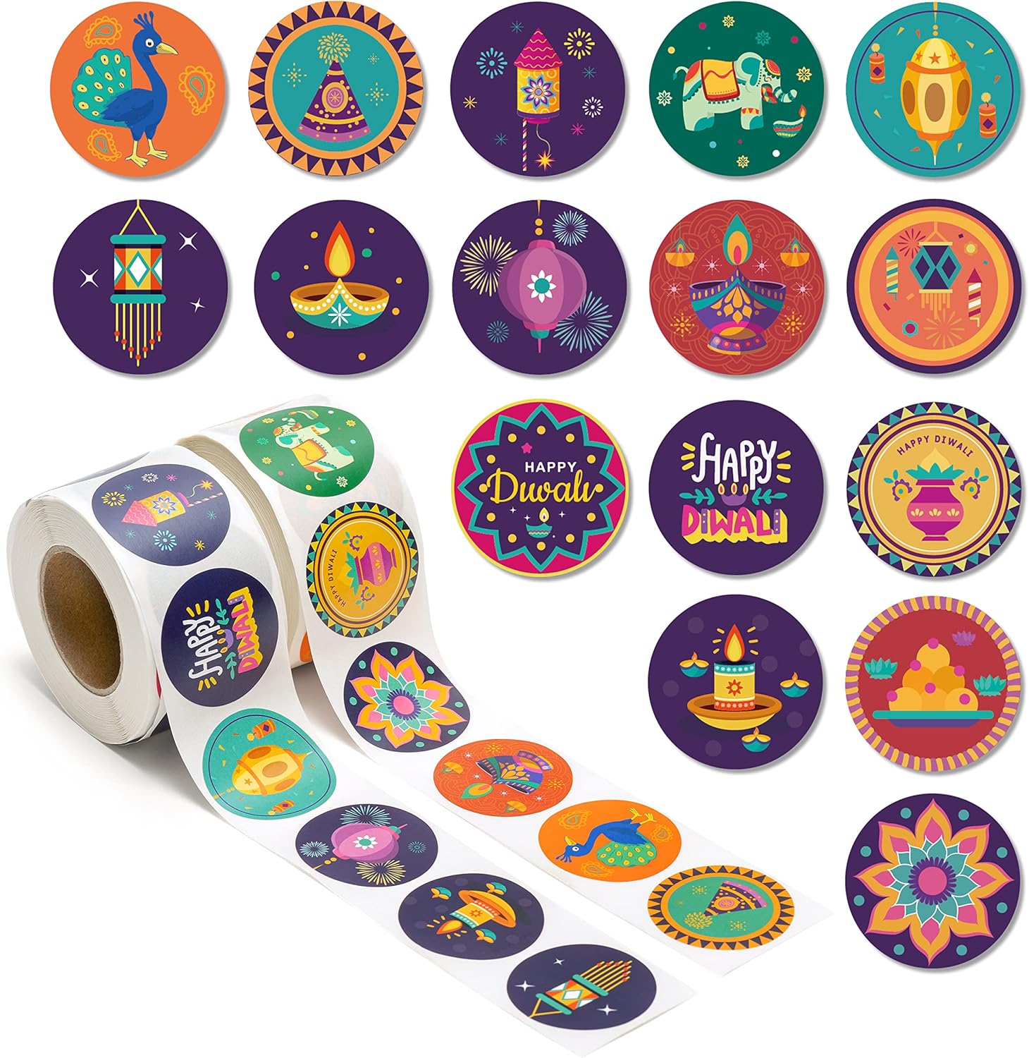 NOO 1000PCS Diwali Sticker Roll, Happy Diwali Stickers for Water Bottle ...