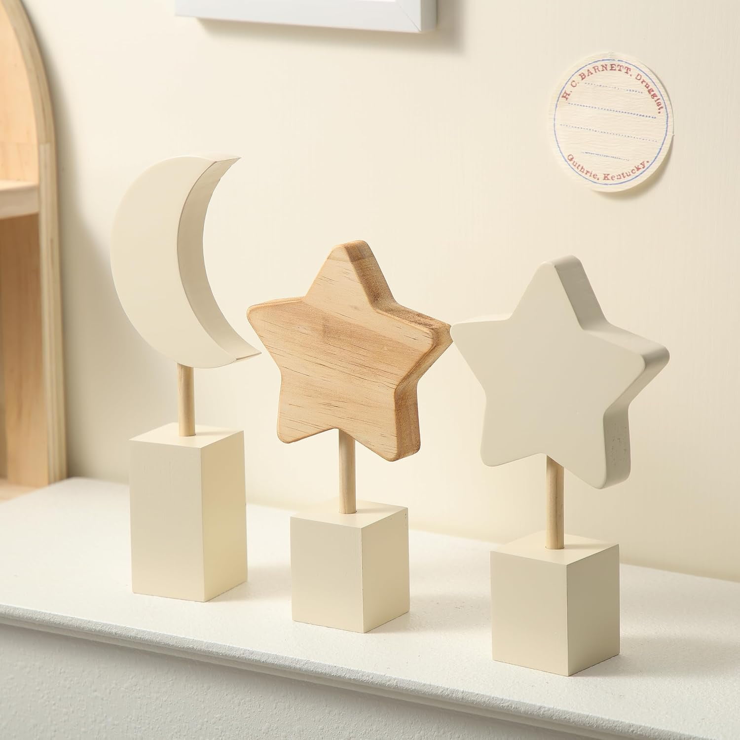 NOO 3 Pcs Boho Nursery Shelf Decor Wooden Moon and Star Nursery Decor ...