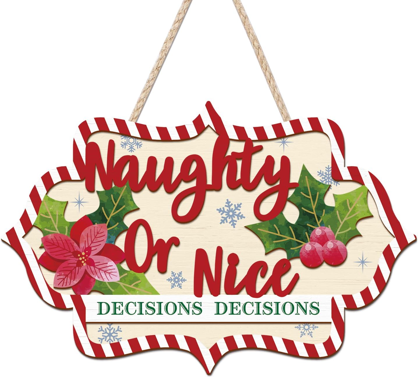 NOO 3D Santa Sign Naughty or Nice Christmas Decorations,11.5”*7.6”Red ...