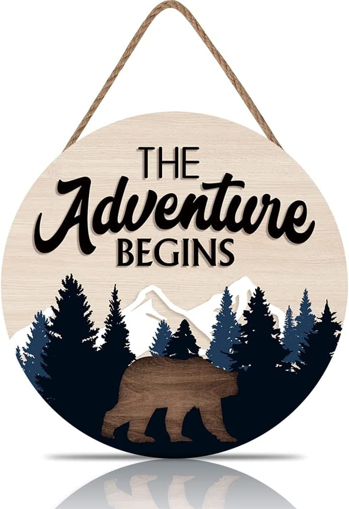 NOO The Adventure Begins Wooden Hanging Sign,Woodland Wall Decor,Bear ...