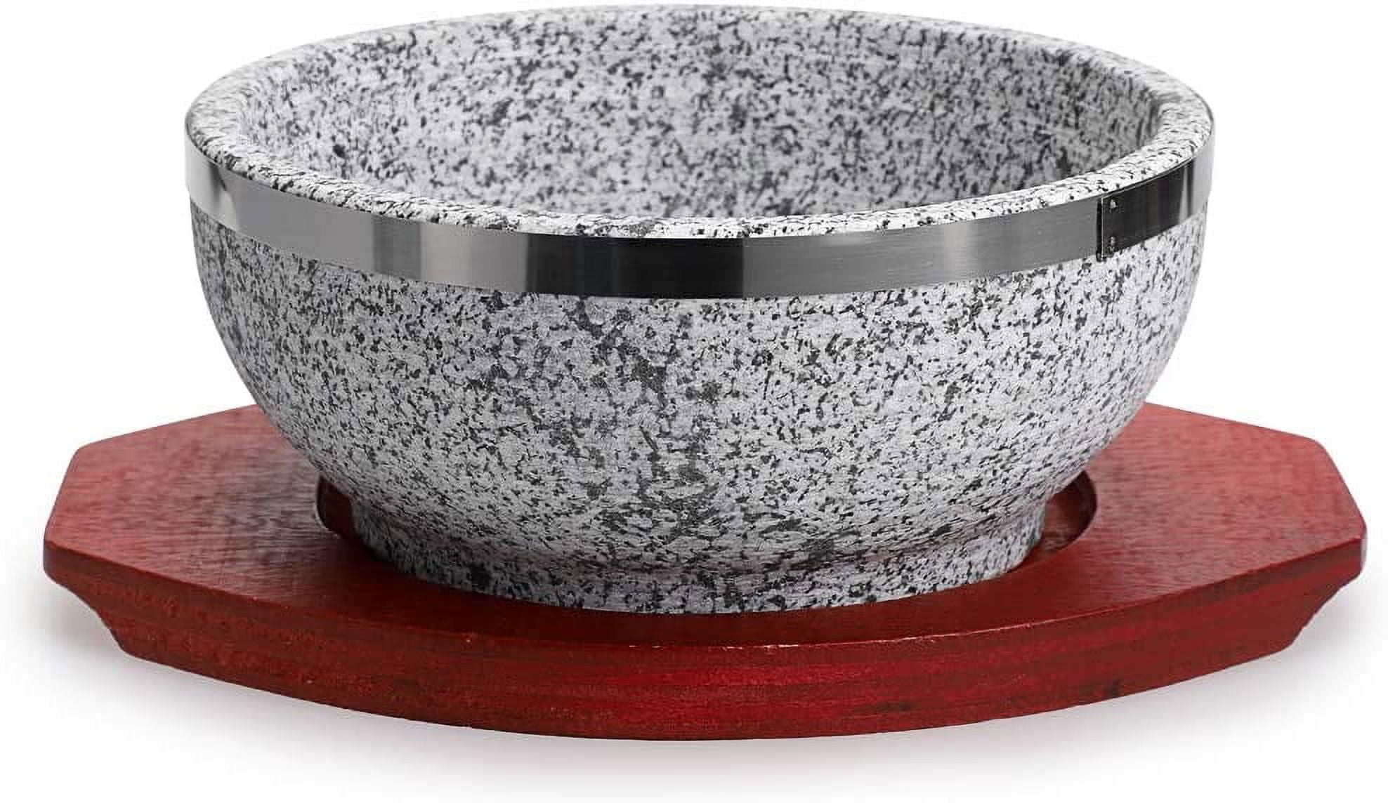 NOO Dolsot Bibimbap Bowl 32 Oz, Granite Stone Bowl with Wood Base ...