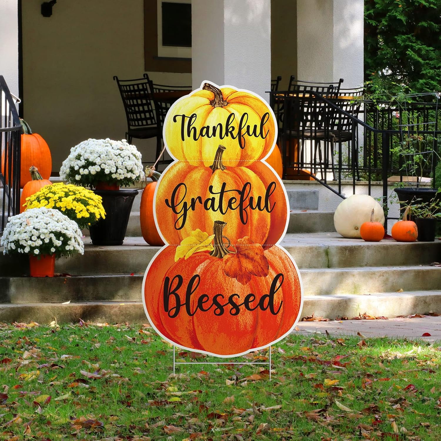 NOO Fall Outdoor Decorations Thanksgiving Pumpkins Yard Stake 3 Stacked ...