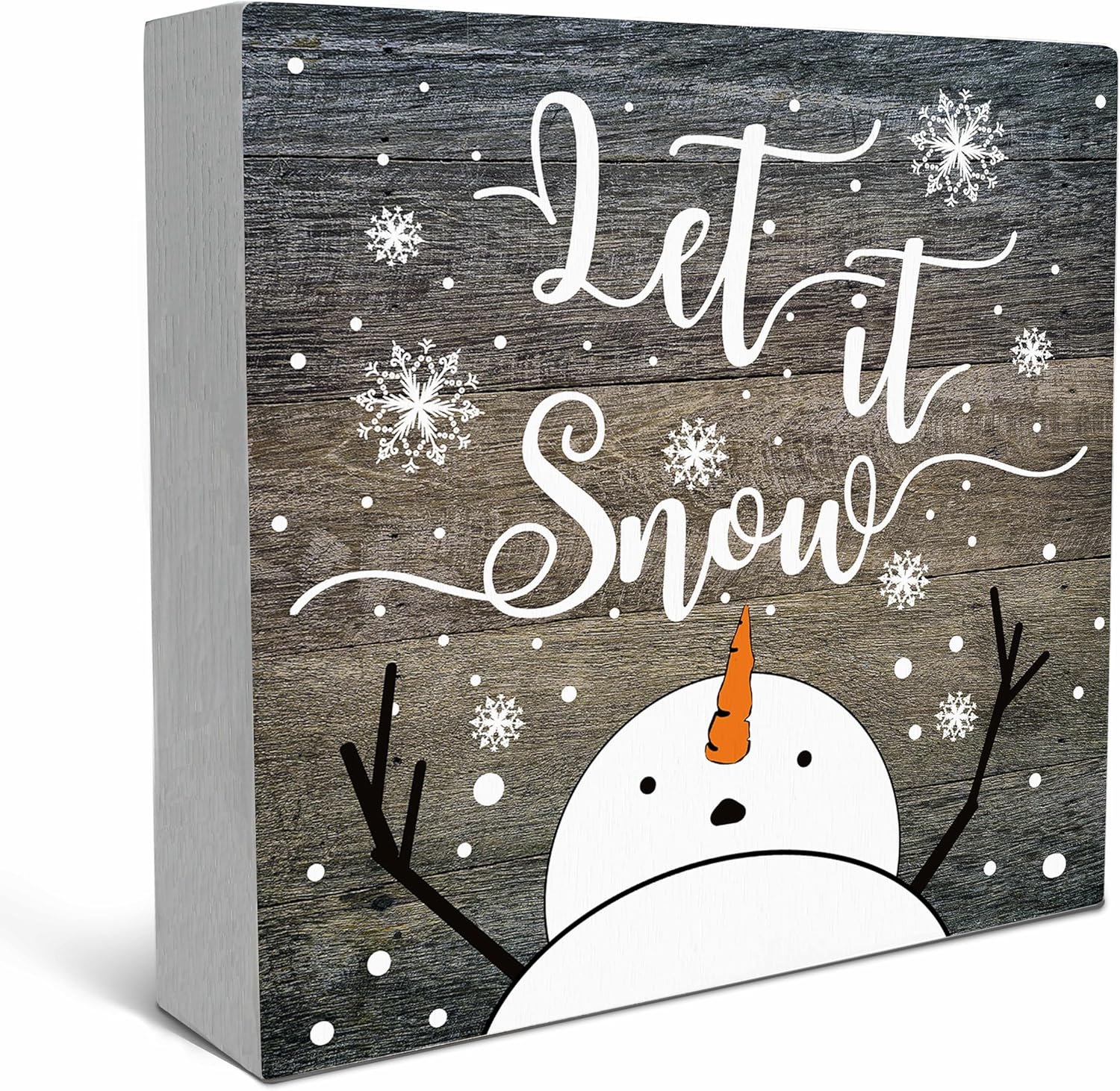 NOO Let It Snow Christmas Wooden Sign Desk Decor, Snowman Christmas ...