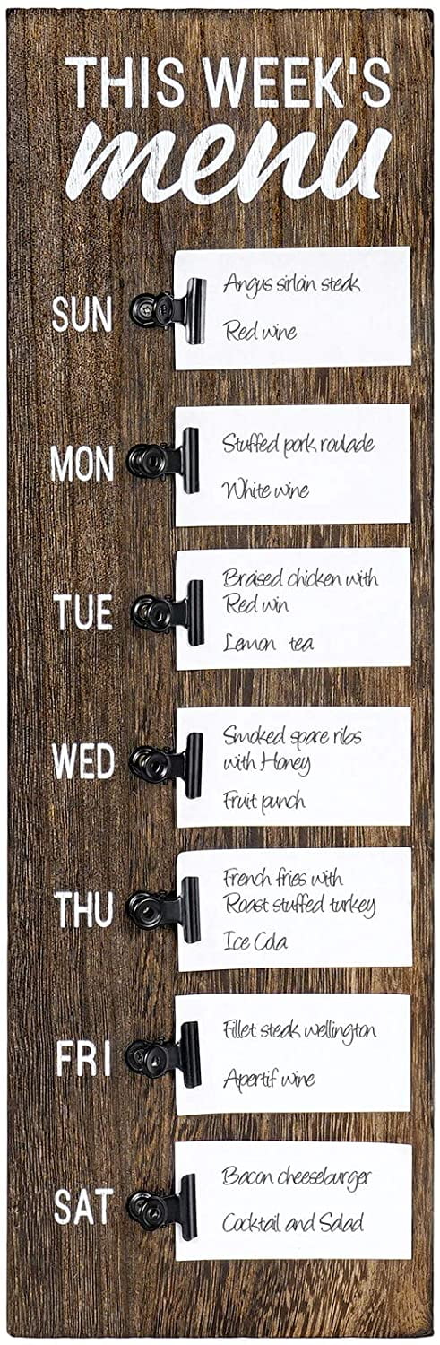 NOO Menu Board for Kitchen Weekly Meal Planner Rustic Wood Board with ...