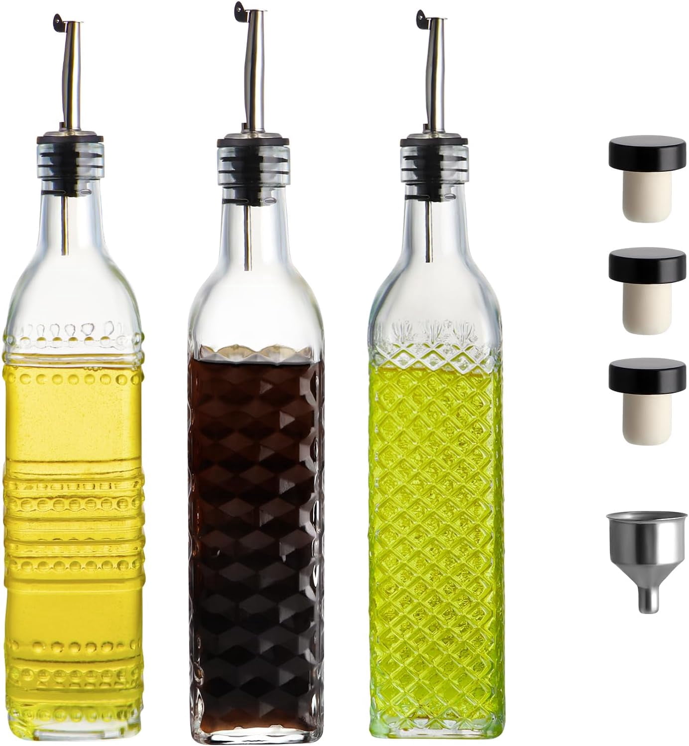 NOO Oil and Vinegar Dispenser Set, 17oz Clear Glass Olive Oil Bottles ...