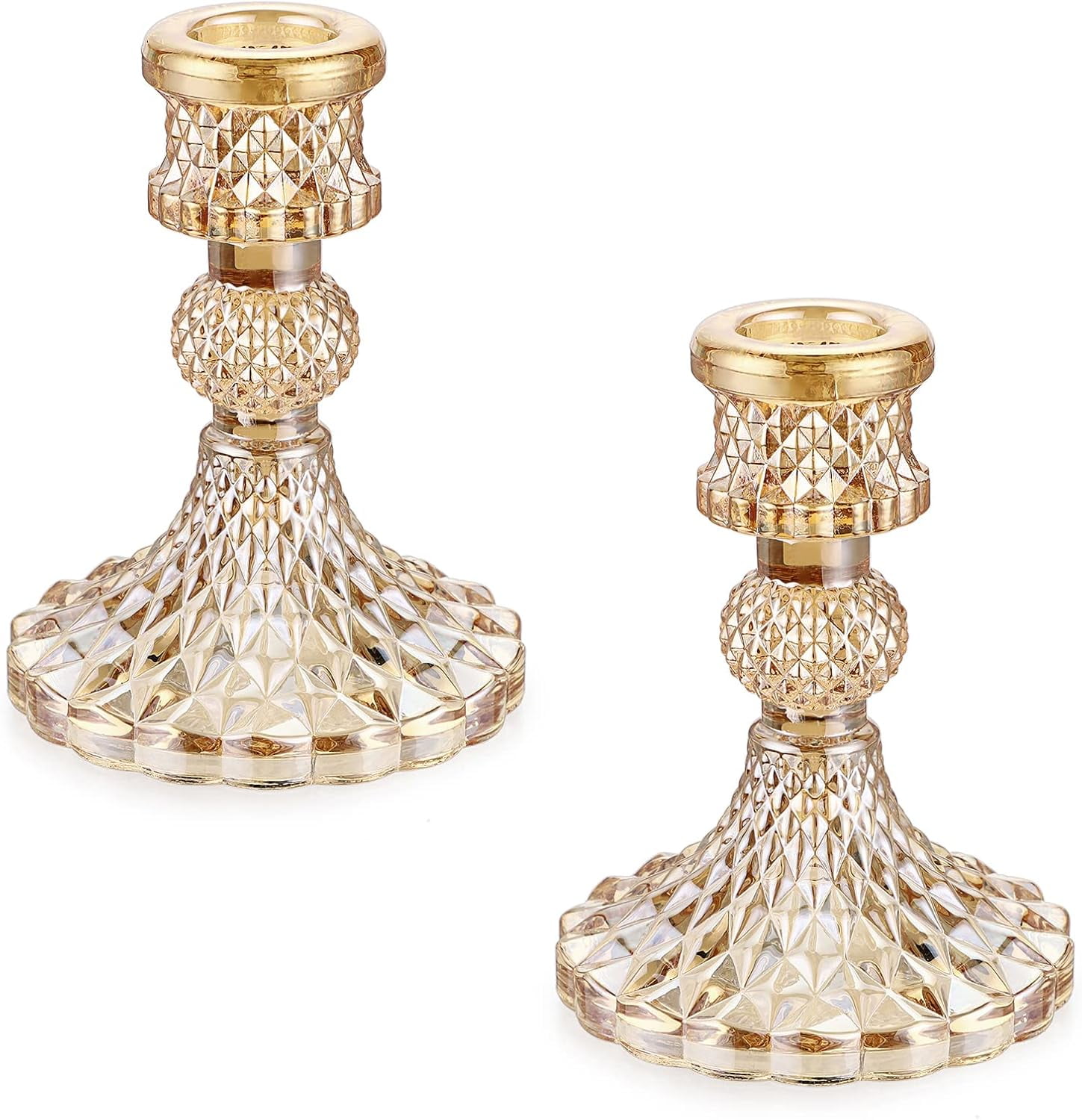 NOO Set of 2 Gold Glass Taper Candle Holders Decorative Glass ...