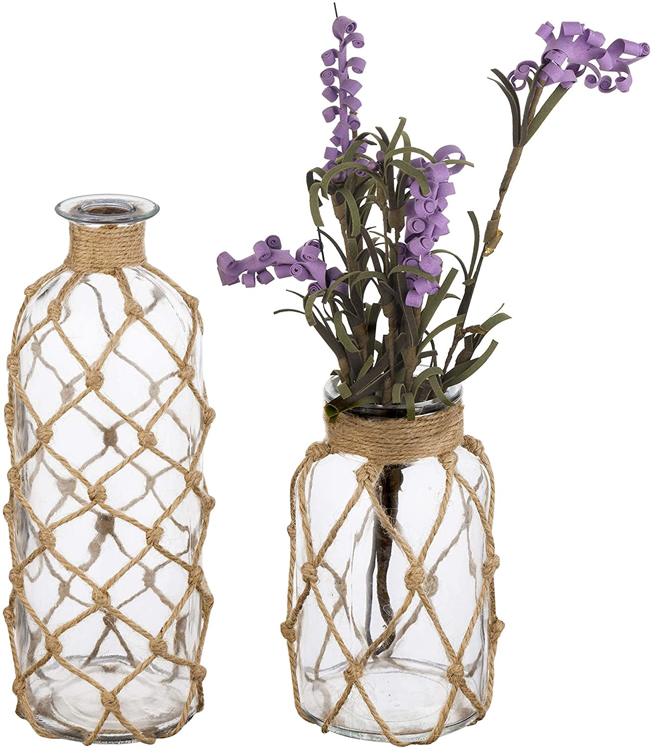 NOO Small Glass Vases for Flowers, Set of 2 Coastal Flower Vase with ...