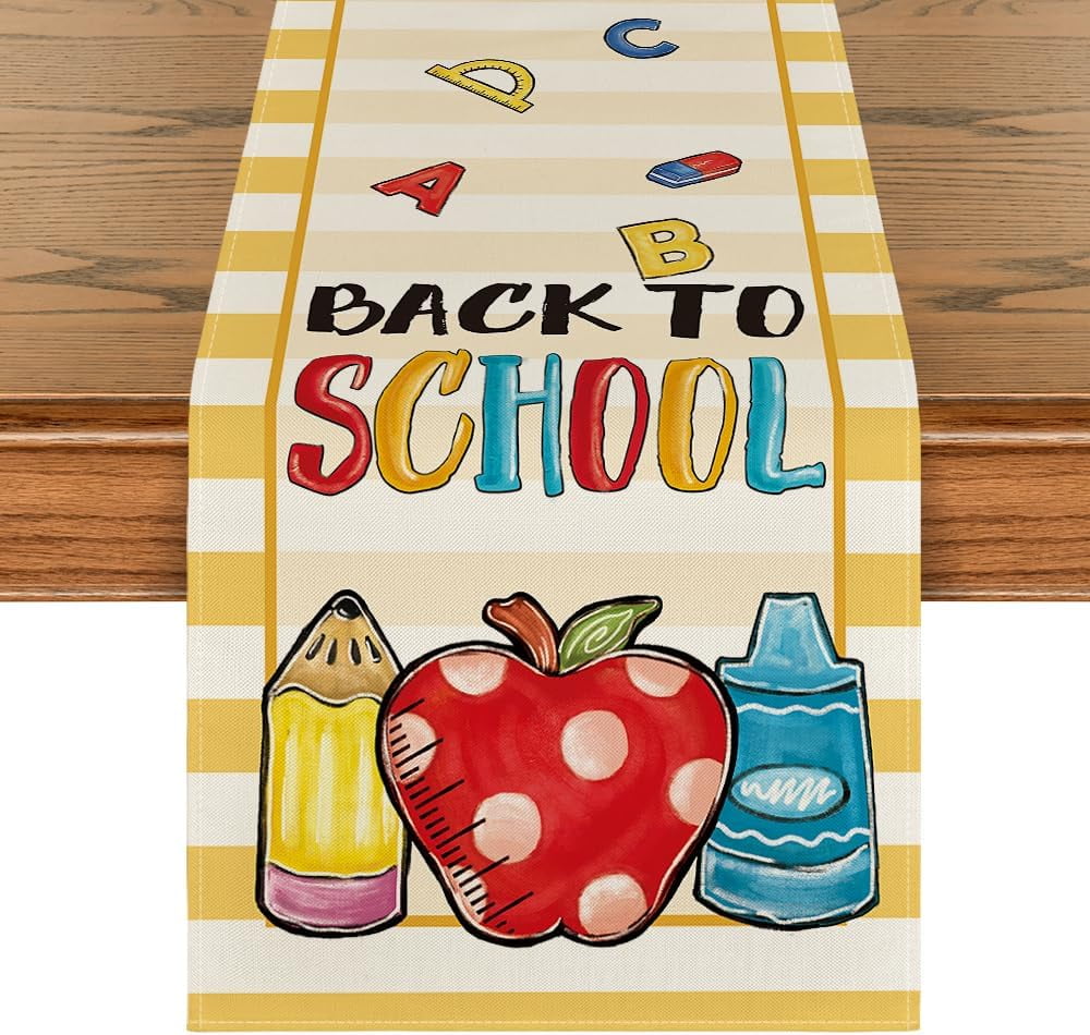 NOO Stripes Pencils Glue Back to School Table Runner, First Day of ...