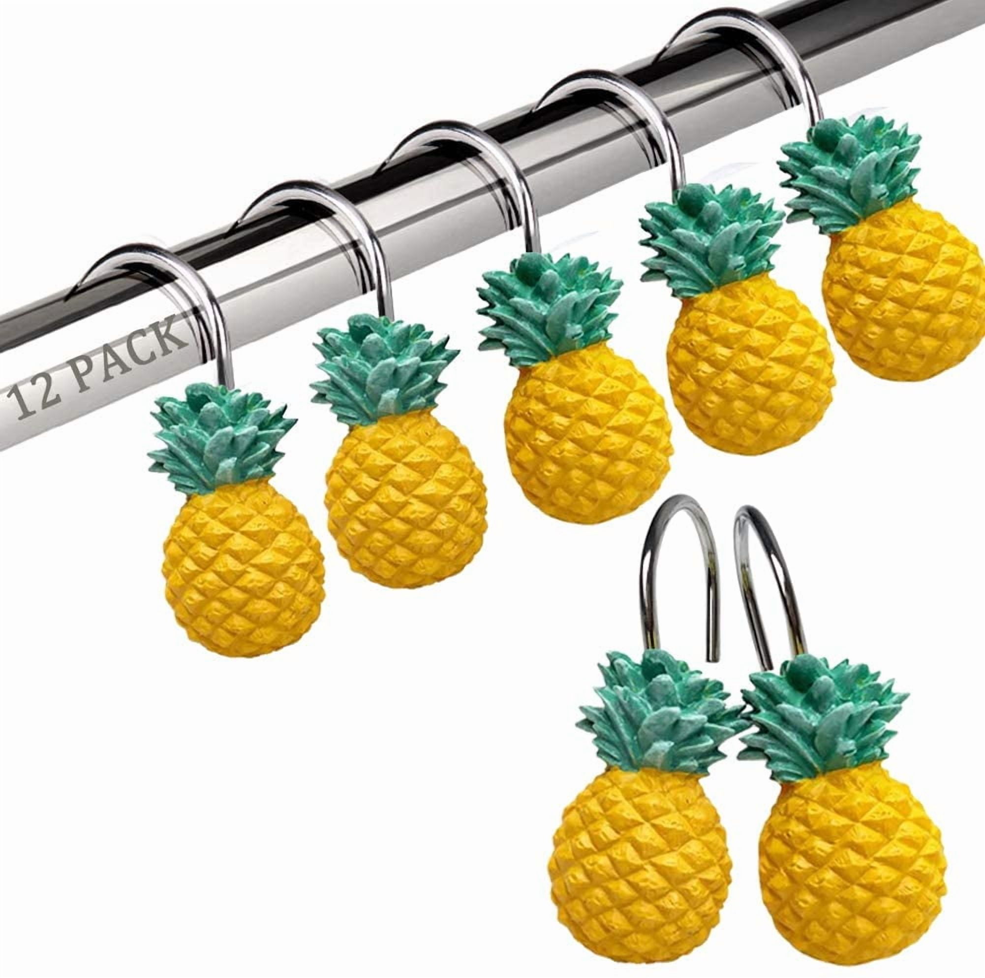 NOO Yellow Pineapple Shower Curtain Hooks Set of 12,Cute Fruit Design ...