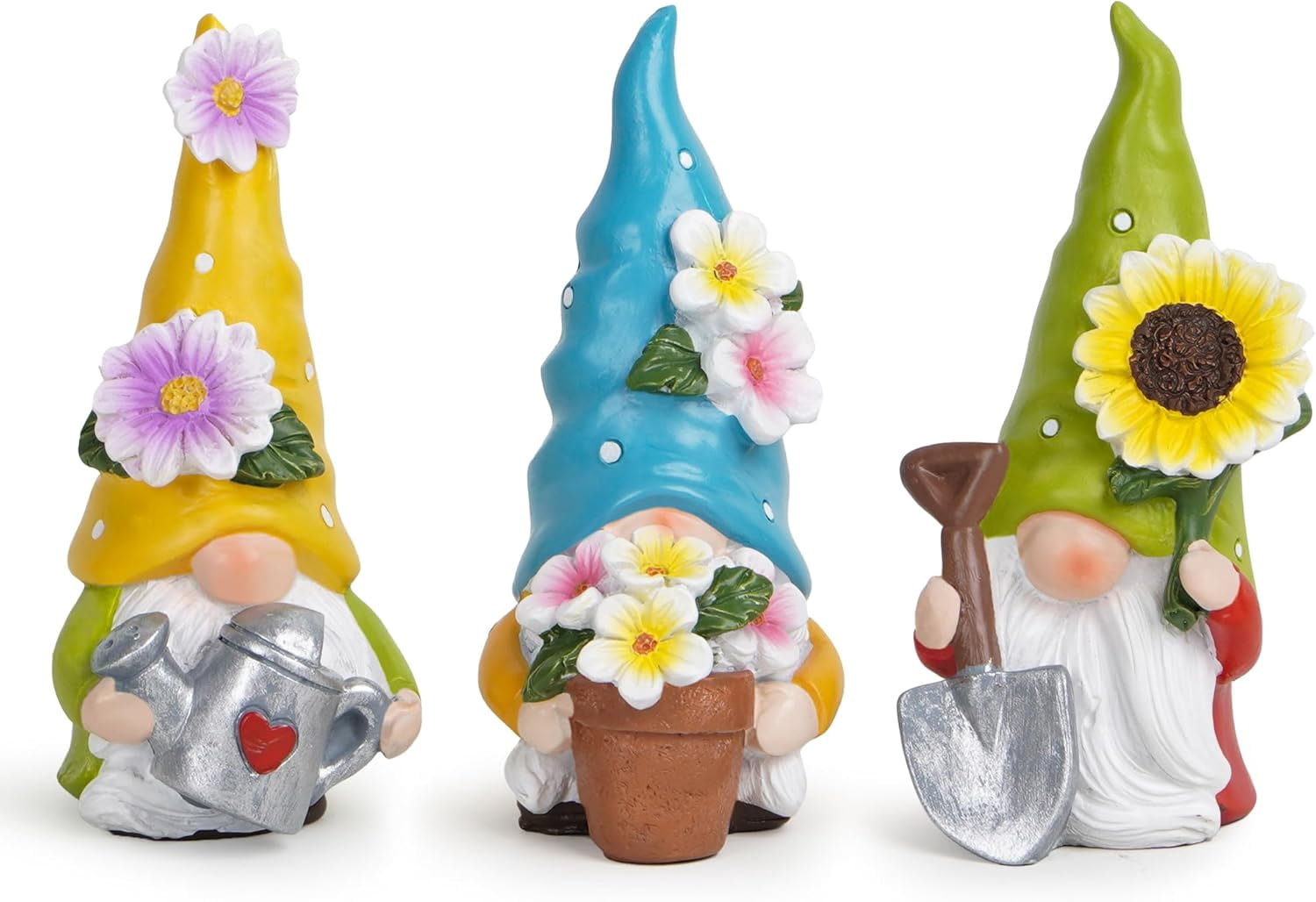 NOOOO 3 - Piece Colorful Spring Garden Gnome Statues with Flowers ...