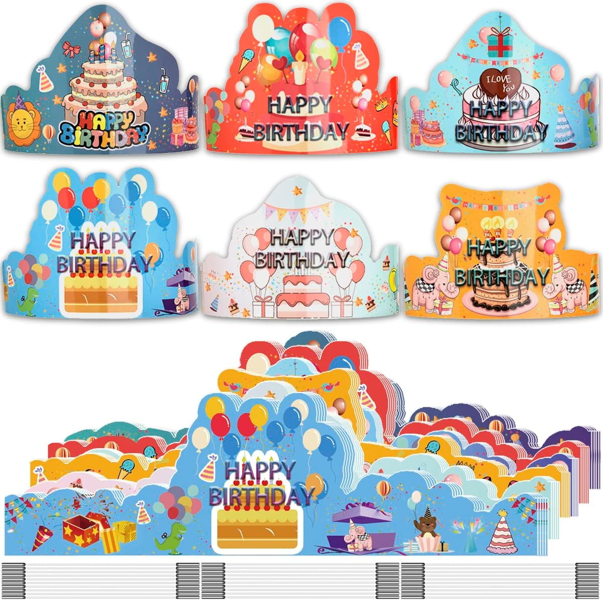 NOOOO Birthday Crowns for Kids, 30 Pack Assorted Designs Paper Crowns ...
