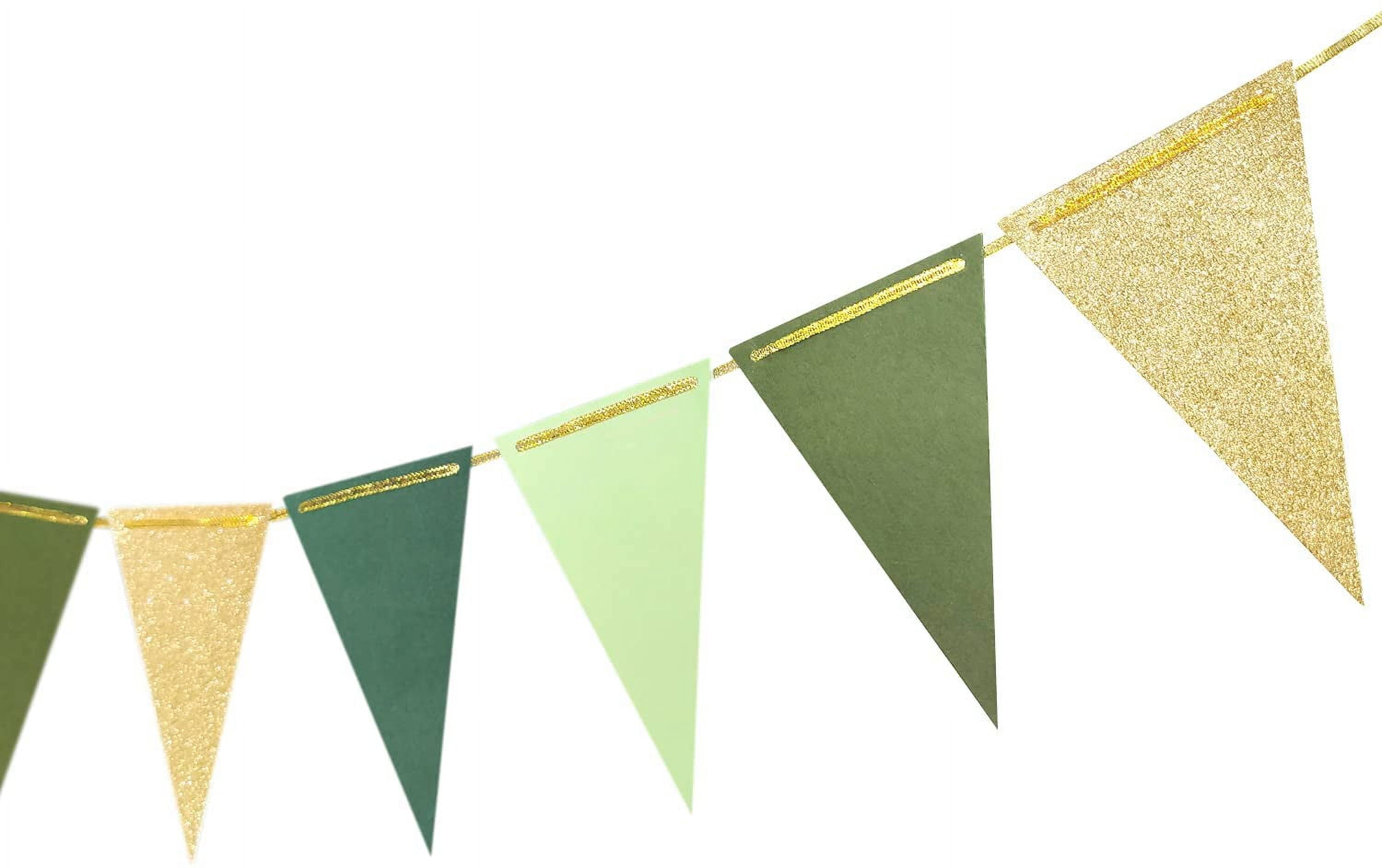 NOOOO Green Triangle Banner Decoration Golden Greenery Party Supplies ...