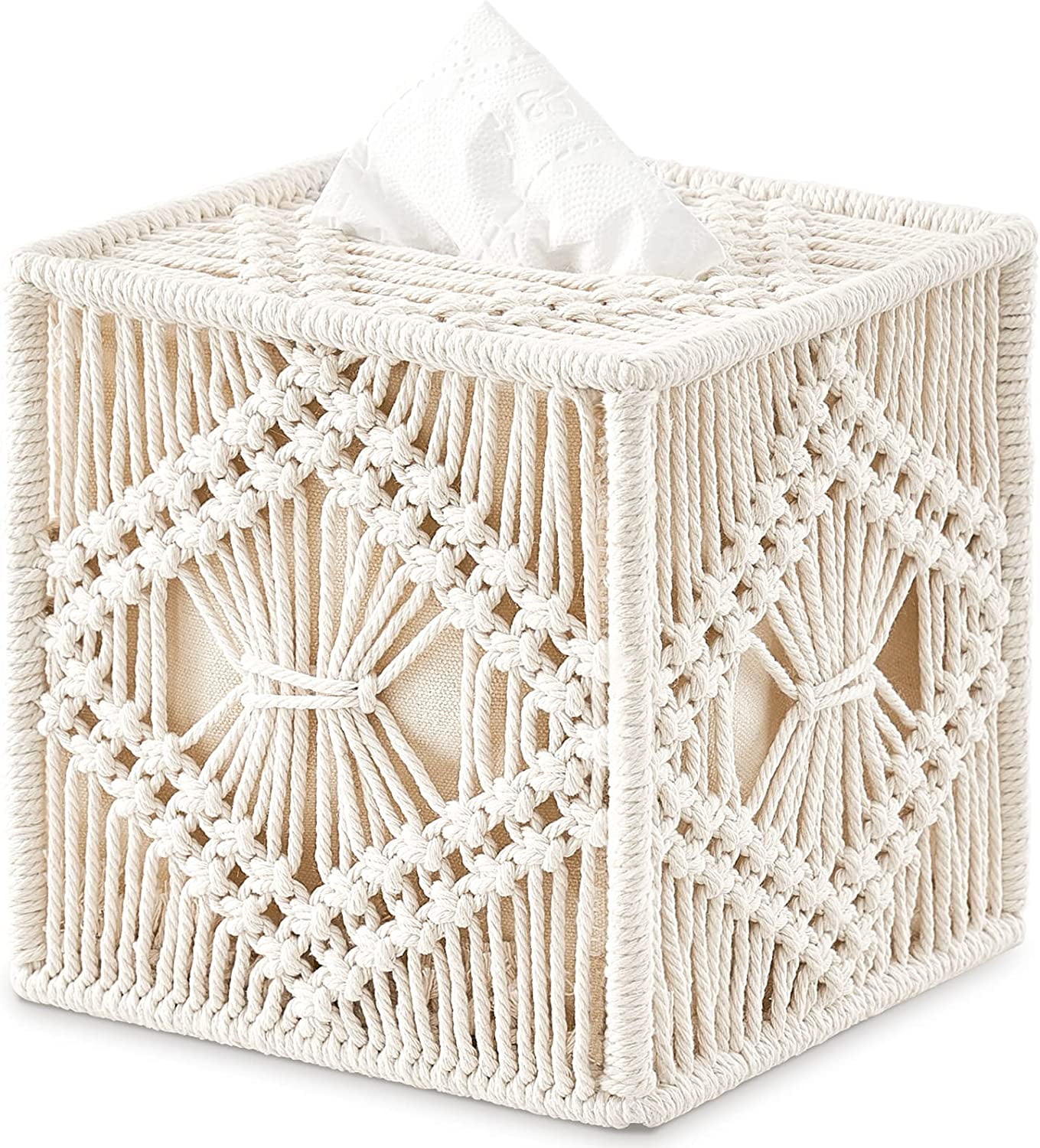 NOOOO Tissue Box Cover Macrame Square Open-Bottom Tissue Box Holder ...