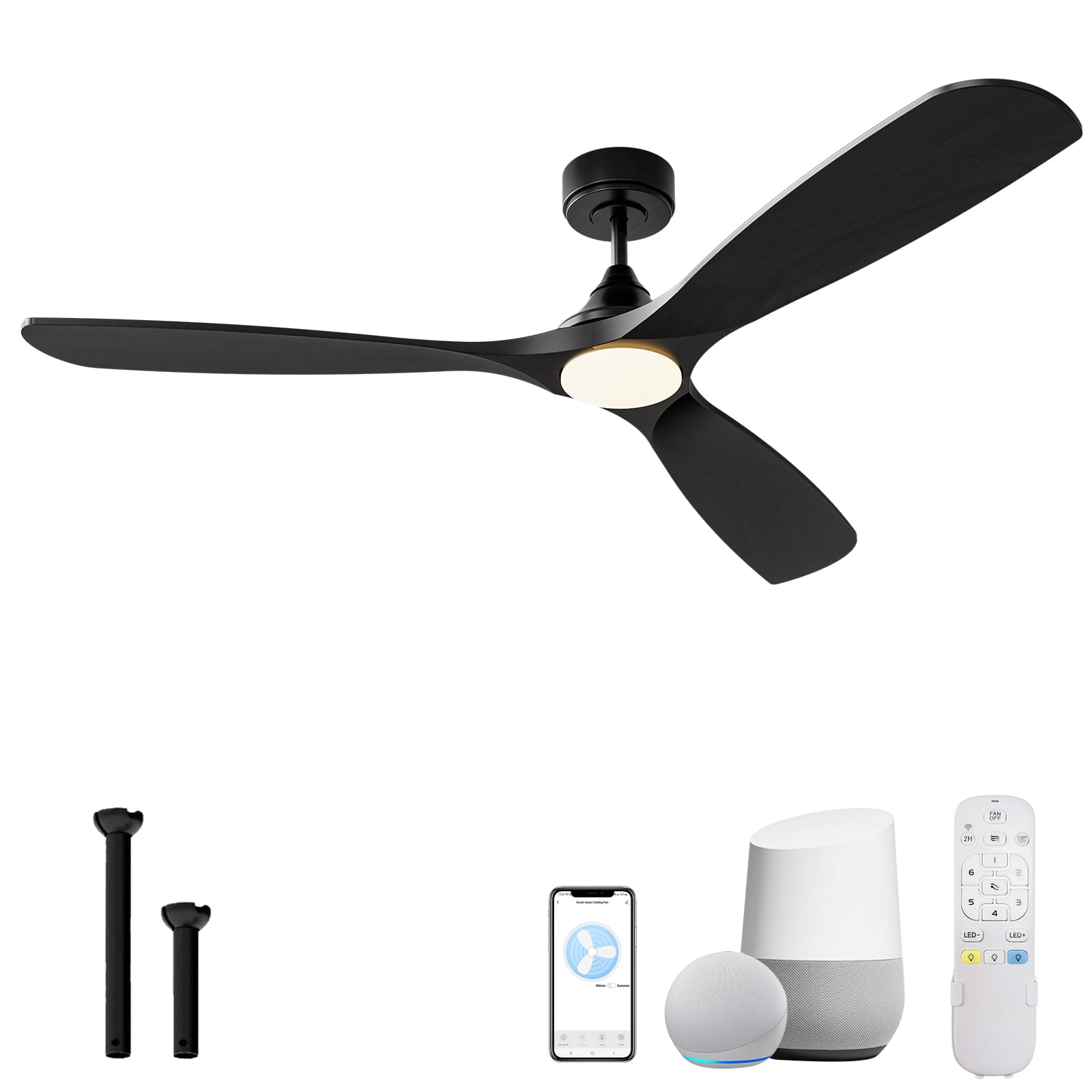 NOPAARD 60 Inch Smart Wood Ceiling Fan with Light, White Ceiling Fans ...