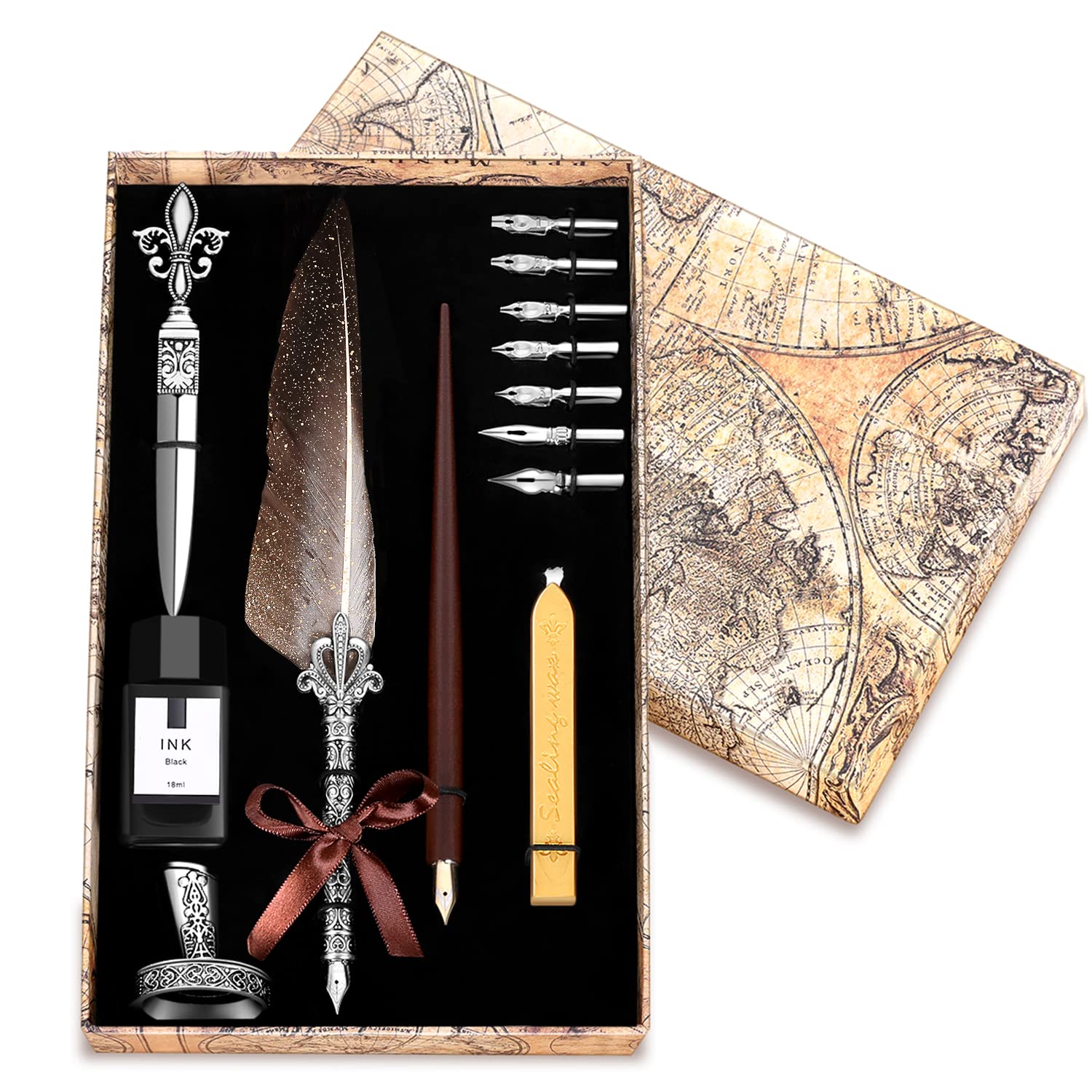 NOPOINO Vintage Quill Pen Ink Set,Feather Quill Pens with Wooden ...