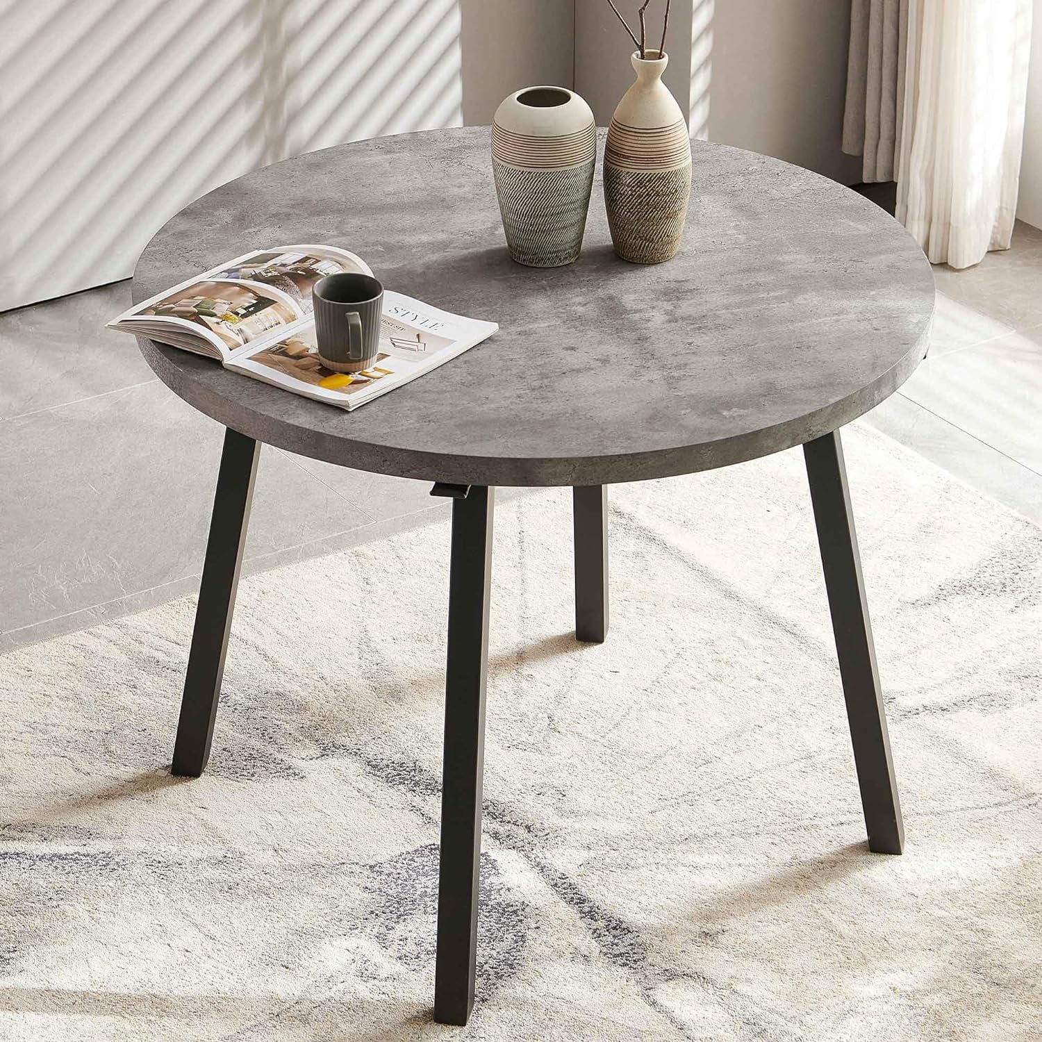 NORDICANA 37" Round Dining Table, Grey Engineered Wood Round Kitchen ...
