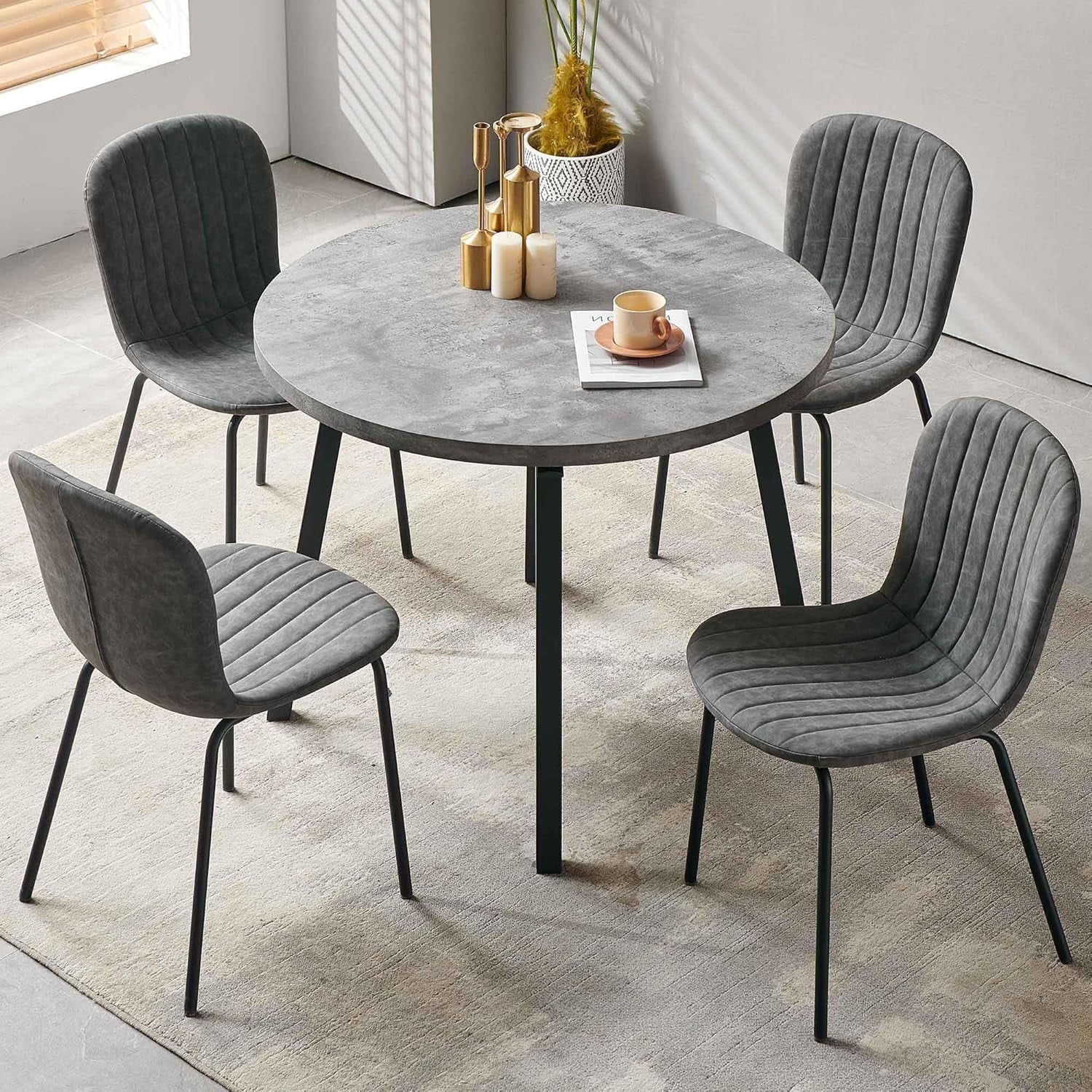 NORDICANA 4-Person Round Dining Table Set for Small Spaces, Industrial ...