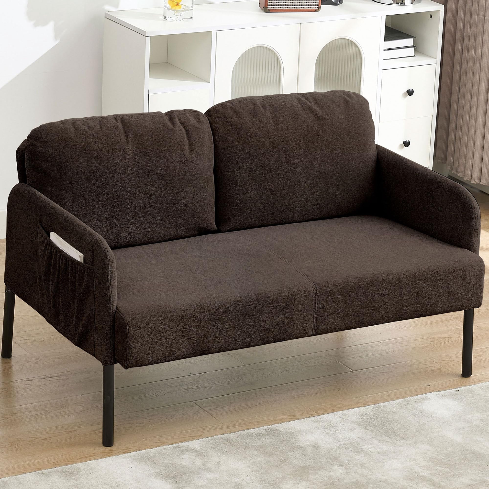NORDICANA 45 Inch Loveseat, 2 Seater Couch with Side Pocket, Soft ...
