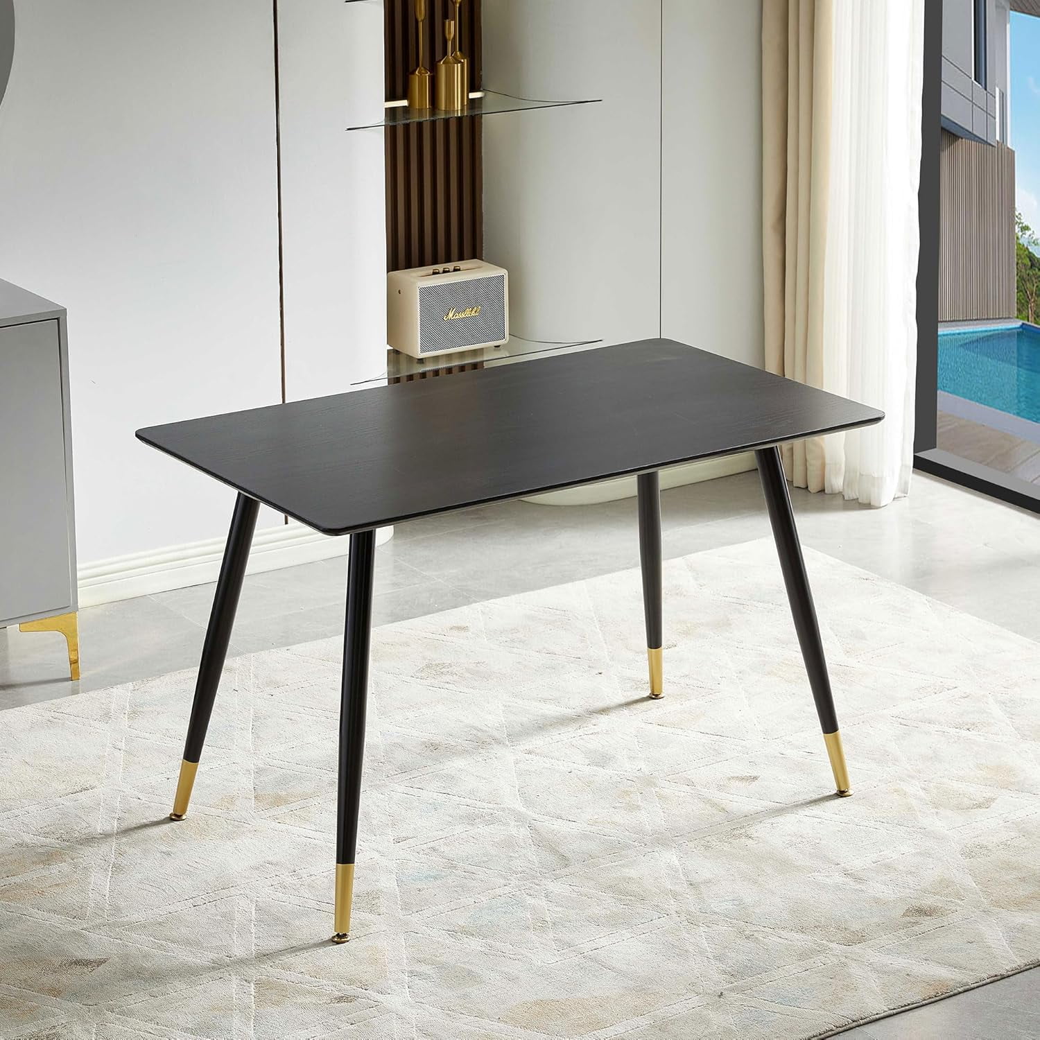 NORDICANA 47 Inches Modern Rectangle Black Kitchen Dining Table for 4 ...