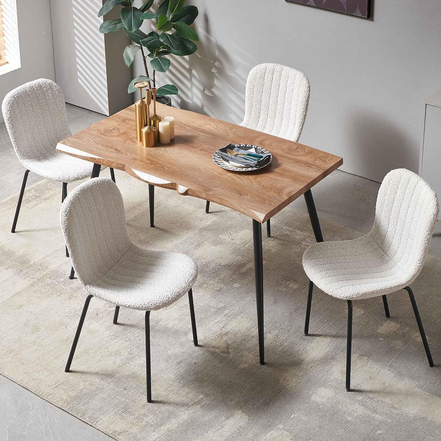 NORDICANA 47 in Rectangular Dining Room Table Set with Upholstered Faux ...