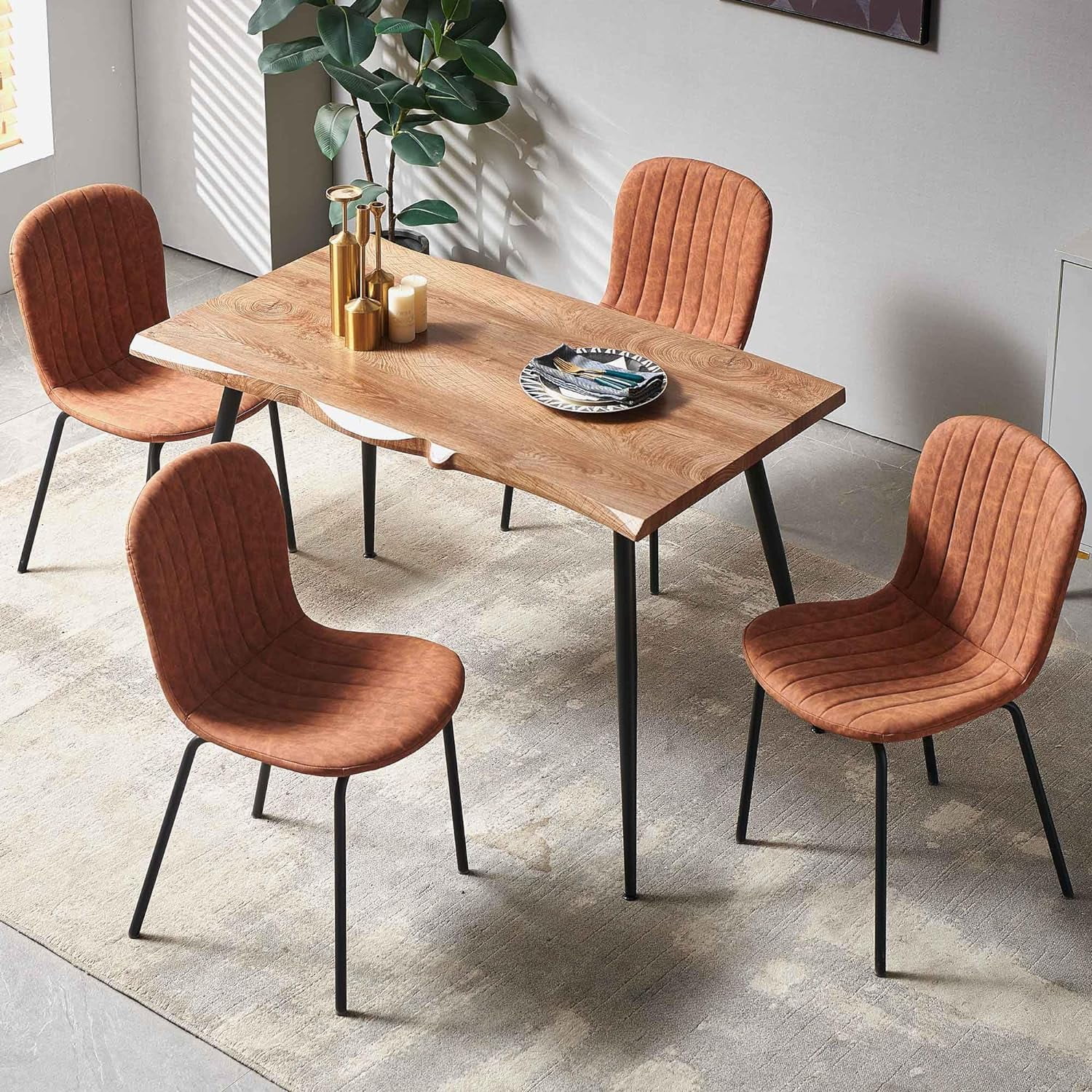 NORDICANA 47 in Rectangular Dining Room Table Set with Upholstered Faux ...