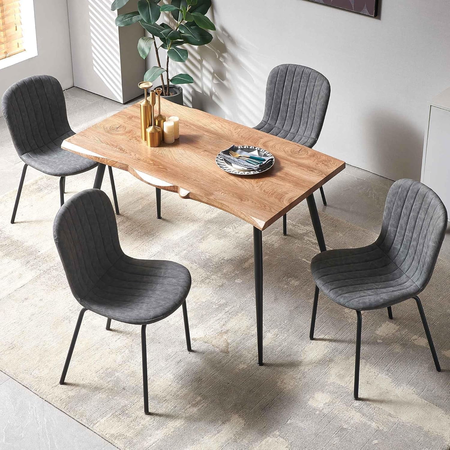 NORDICANA 47 in Rectangular Dining Room Table Set with Upholstered Faux ...