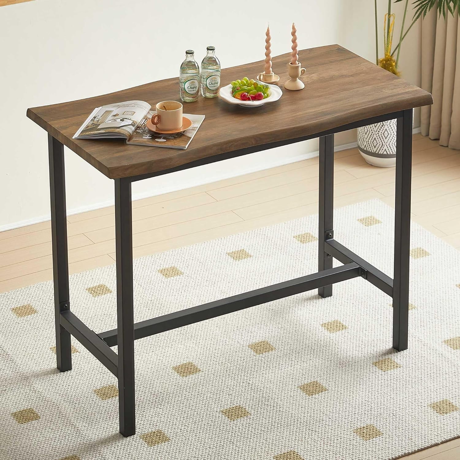 NORDICANA 47-inch Counter Height Bar Table with Metal Legs, Rustic ...